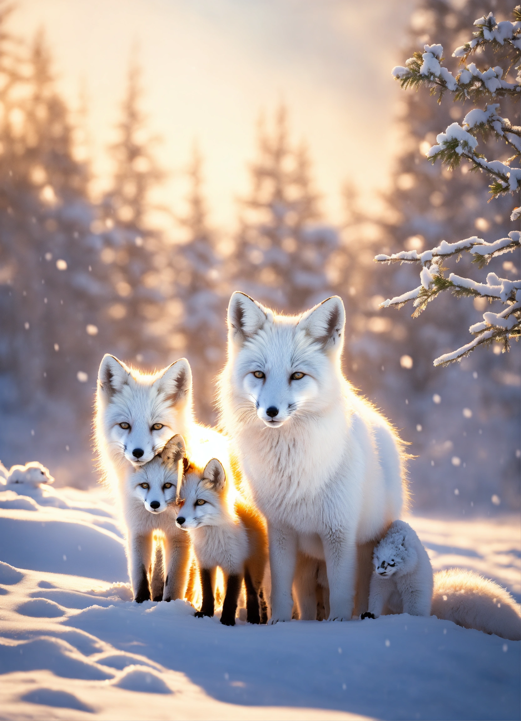 Lexica - Ultra realistic beautiful white fox with her cubs playing in ...