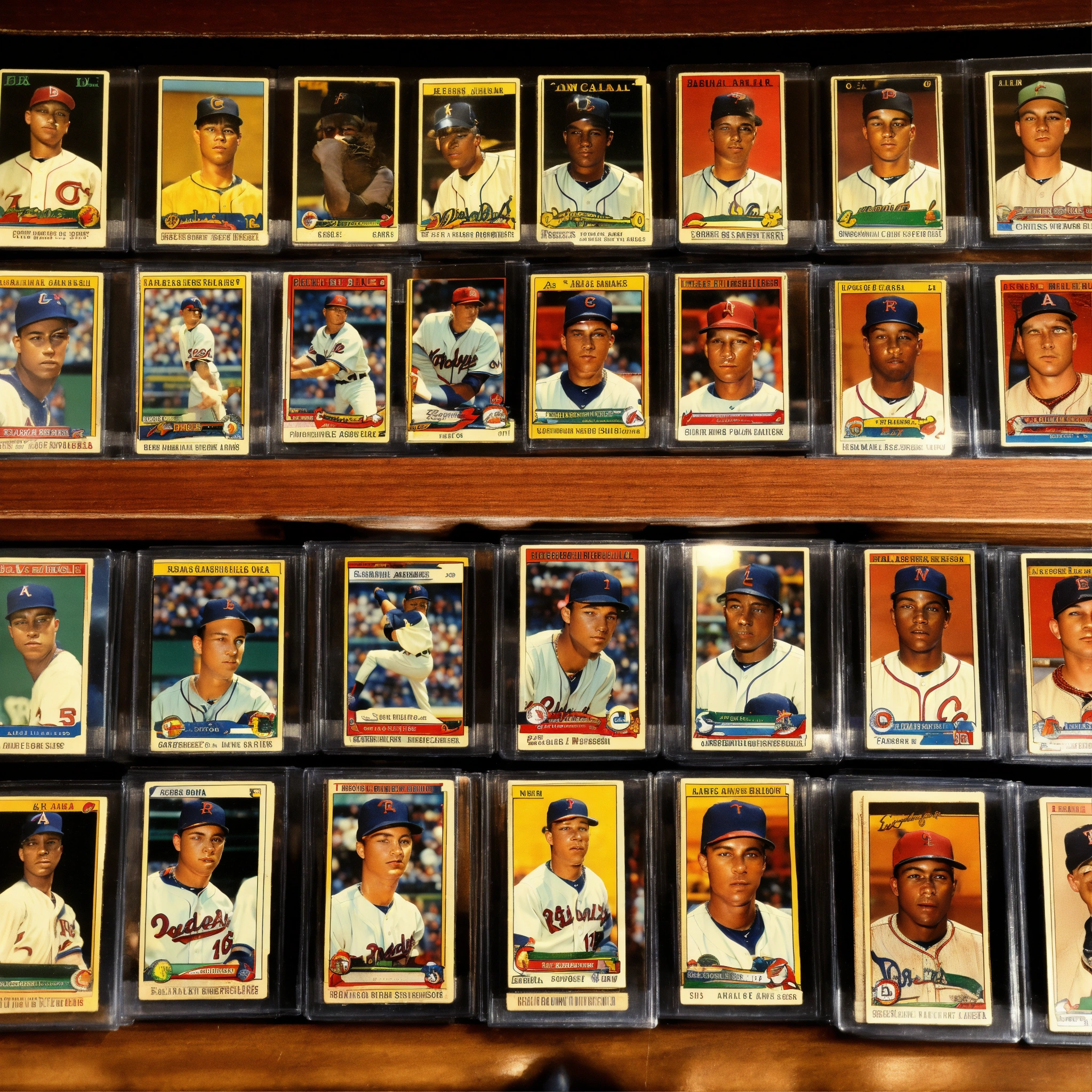 Lexica - A photo of a baseball card collection. The cards are arranged ...