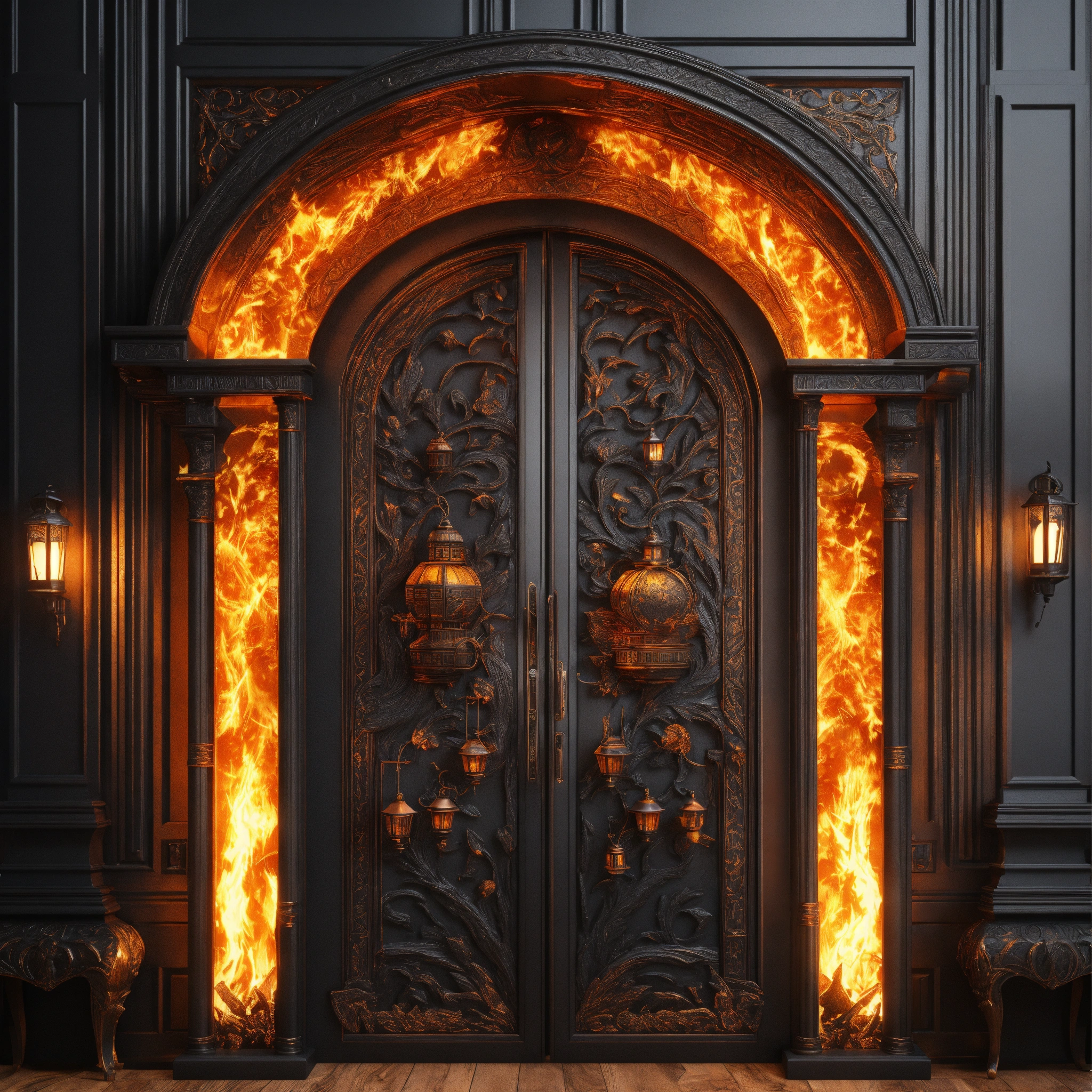 Lexica - 3D double castle doors black obsidian engraved with vampires ...