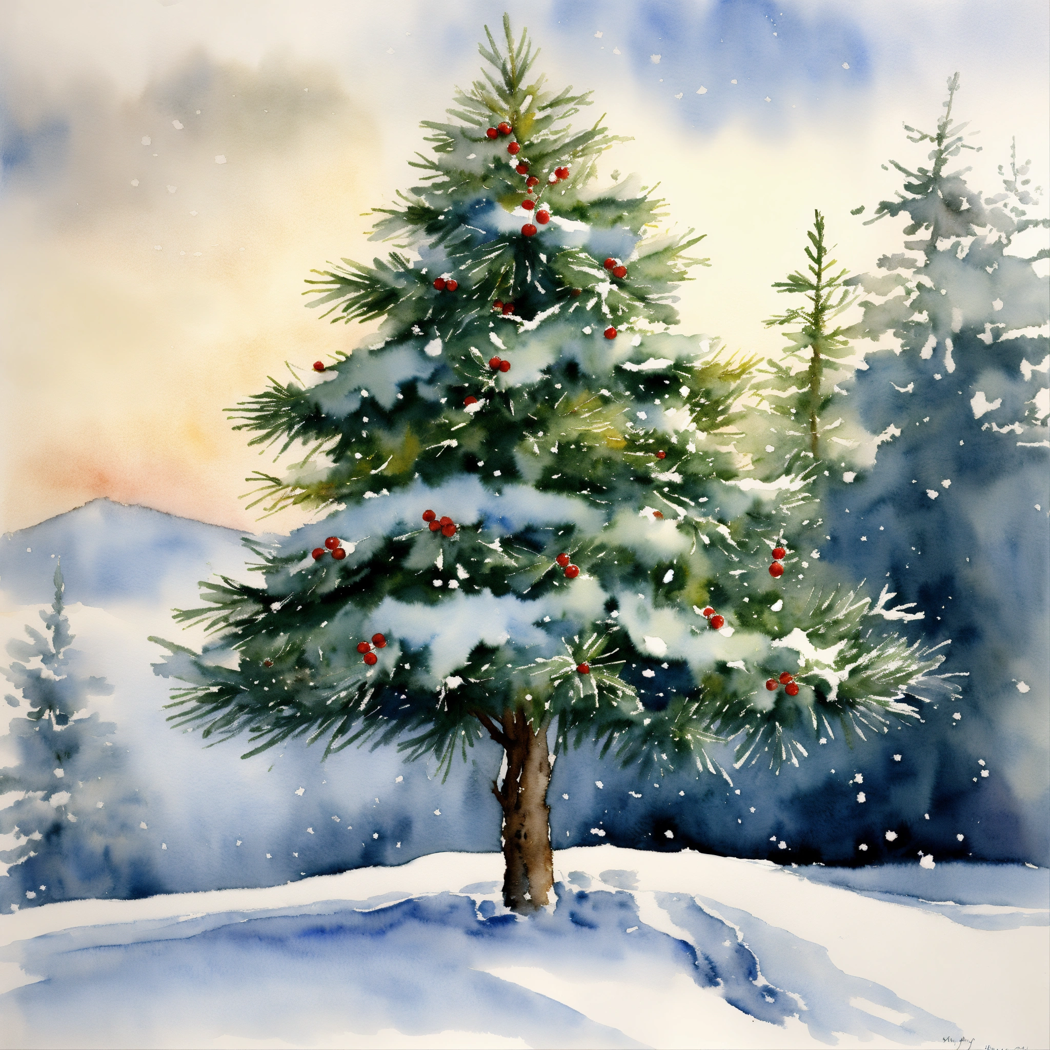 Lexica - White background, a Christmas tree covered with snow, realism ...
