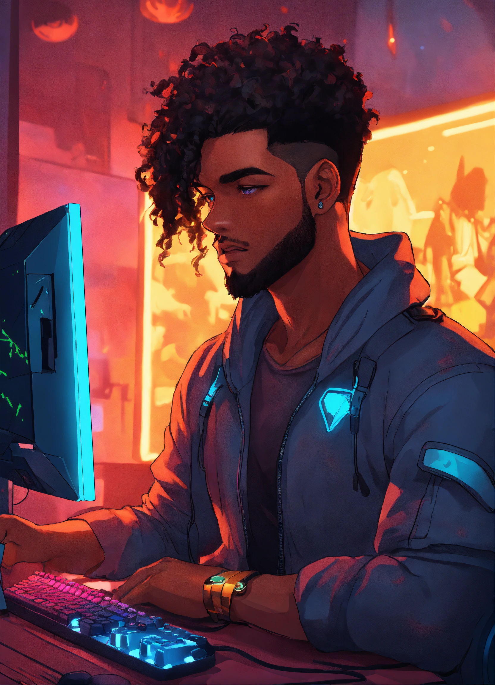 Lexica - Un jeune homme noir métisser avec des cheveux nattés, gamer ...