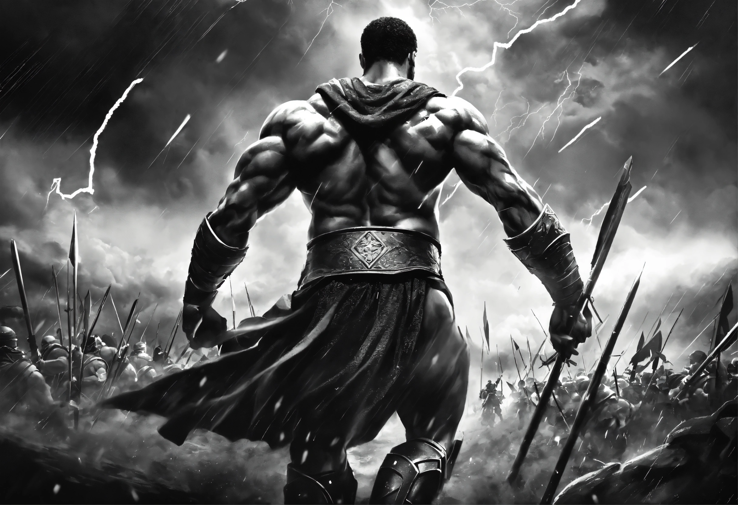 Lexica - A black and white illustration of masculine man marching ...
