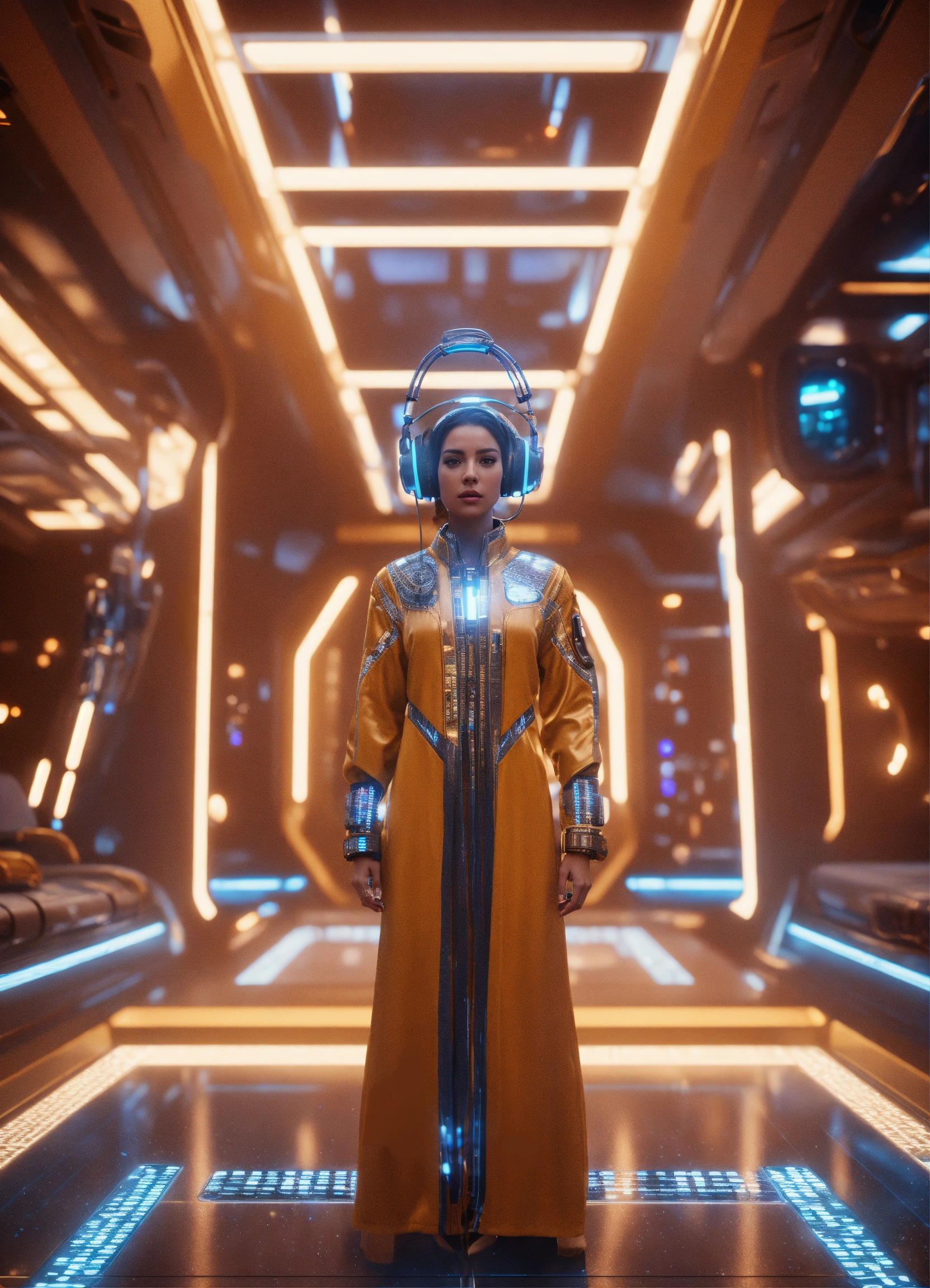 Lexica - Zoom out from a mixed humanoid, wearing a fancy space robe ...