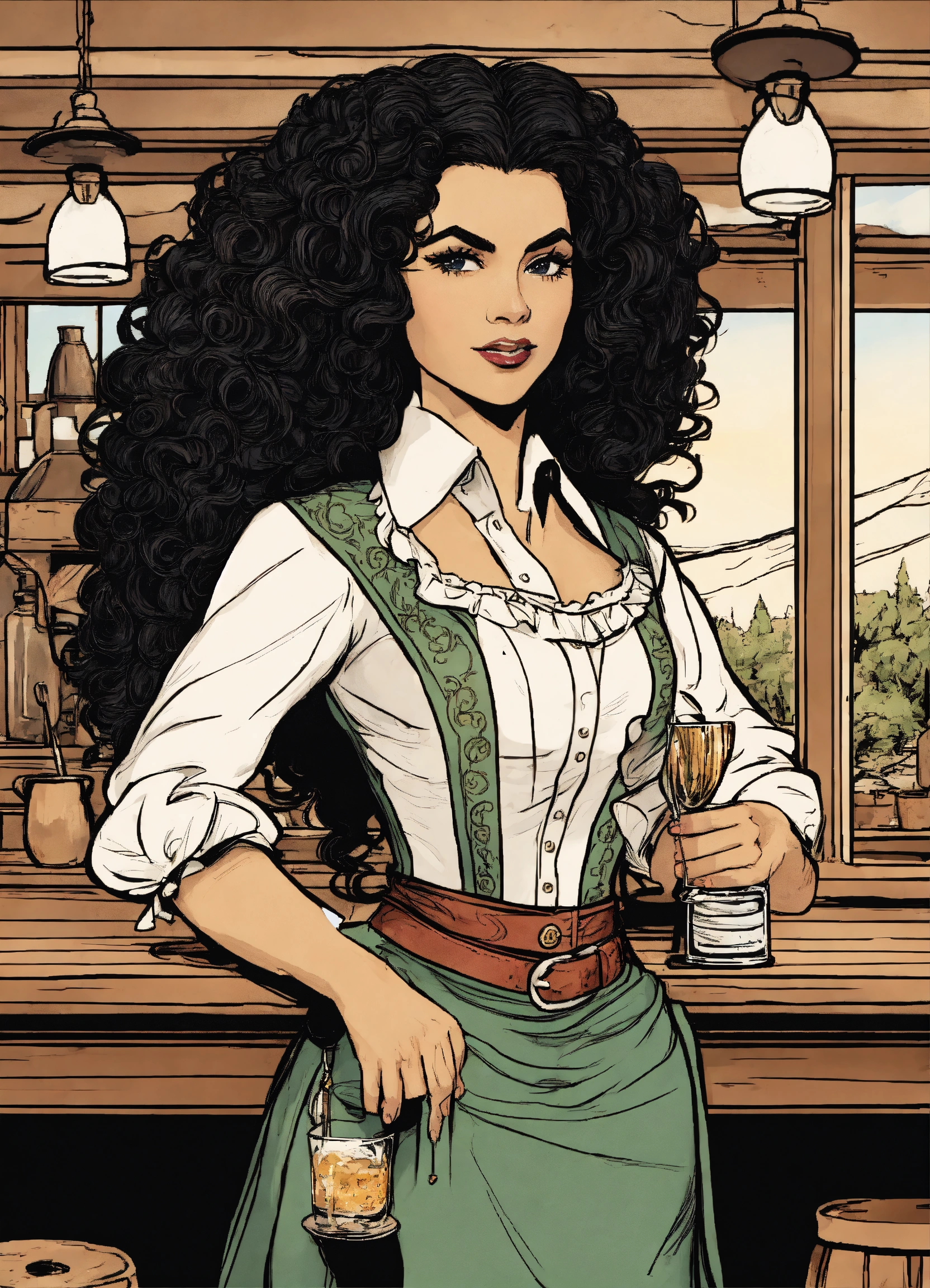 Lexica - "Veronica Lodge as latina wild west barmaid", huge curly ...