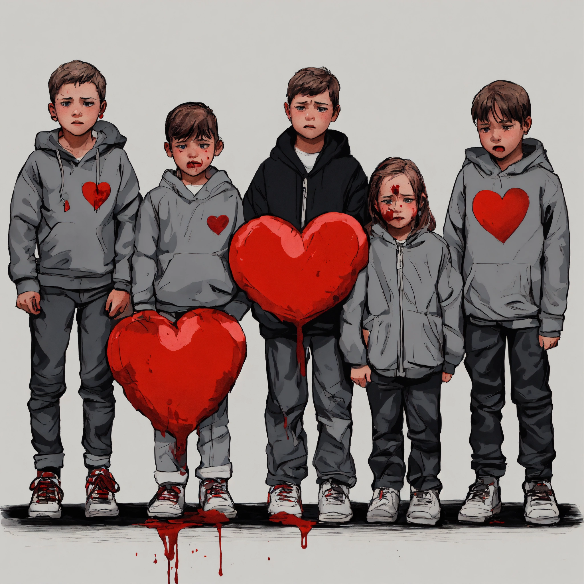 Lexica - Please generate a drawing of a group of sad children and ...