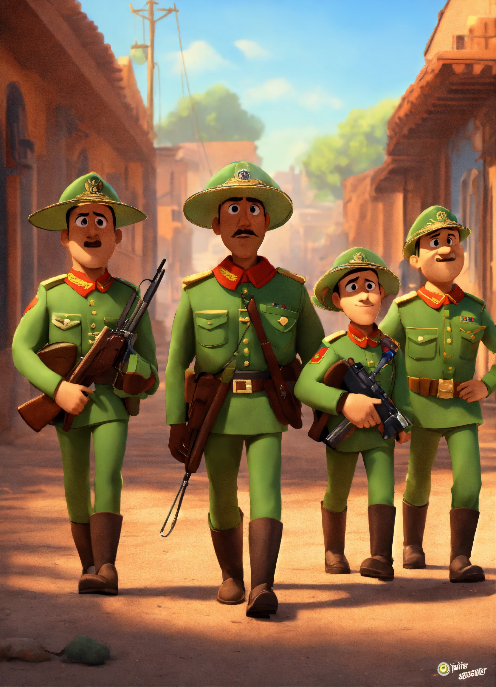 Lexica - Pixar animation of cristero soldiers, pixar style cartoon