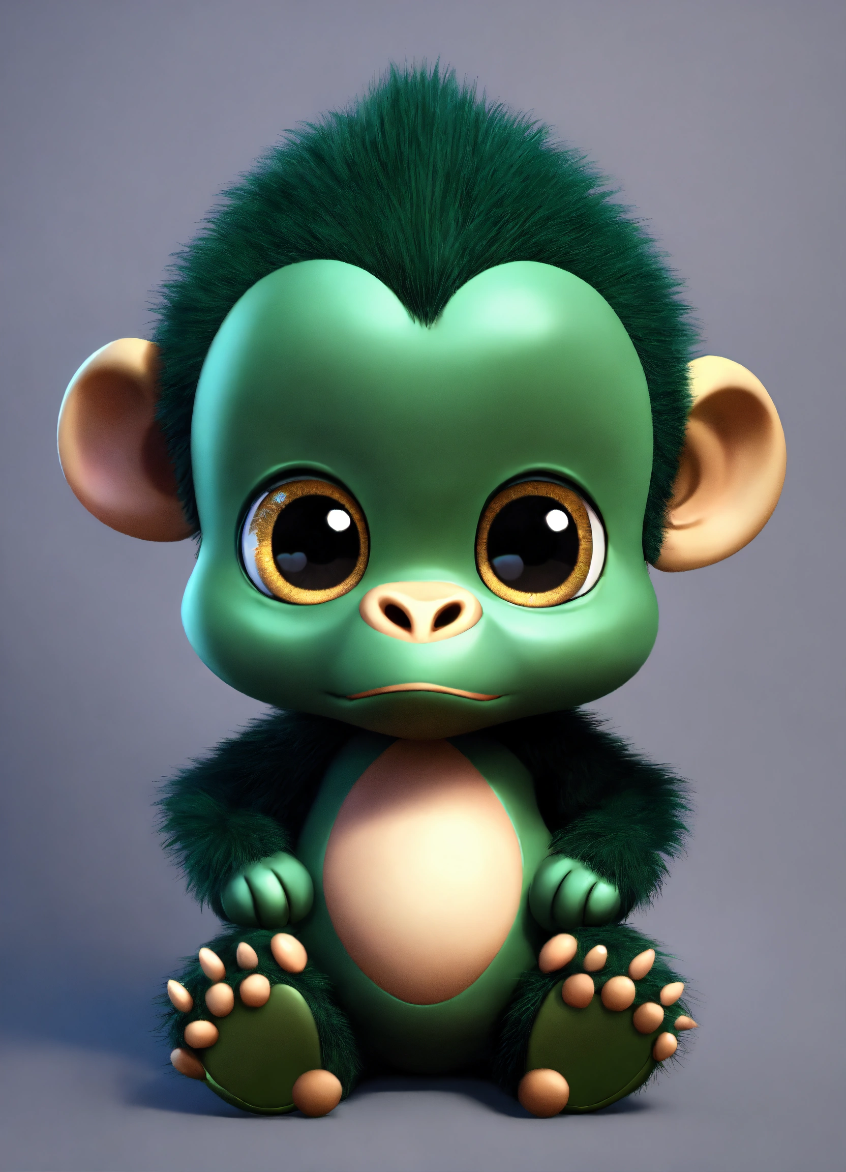 Lexica - A cute baby dark green gorilla with big eyes, animated ...