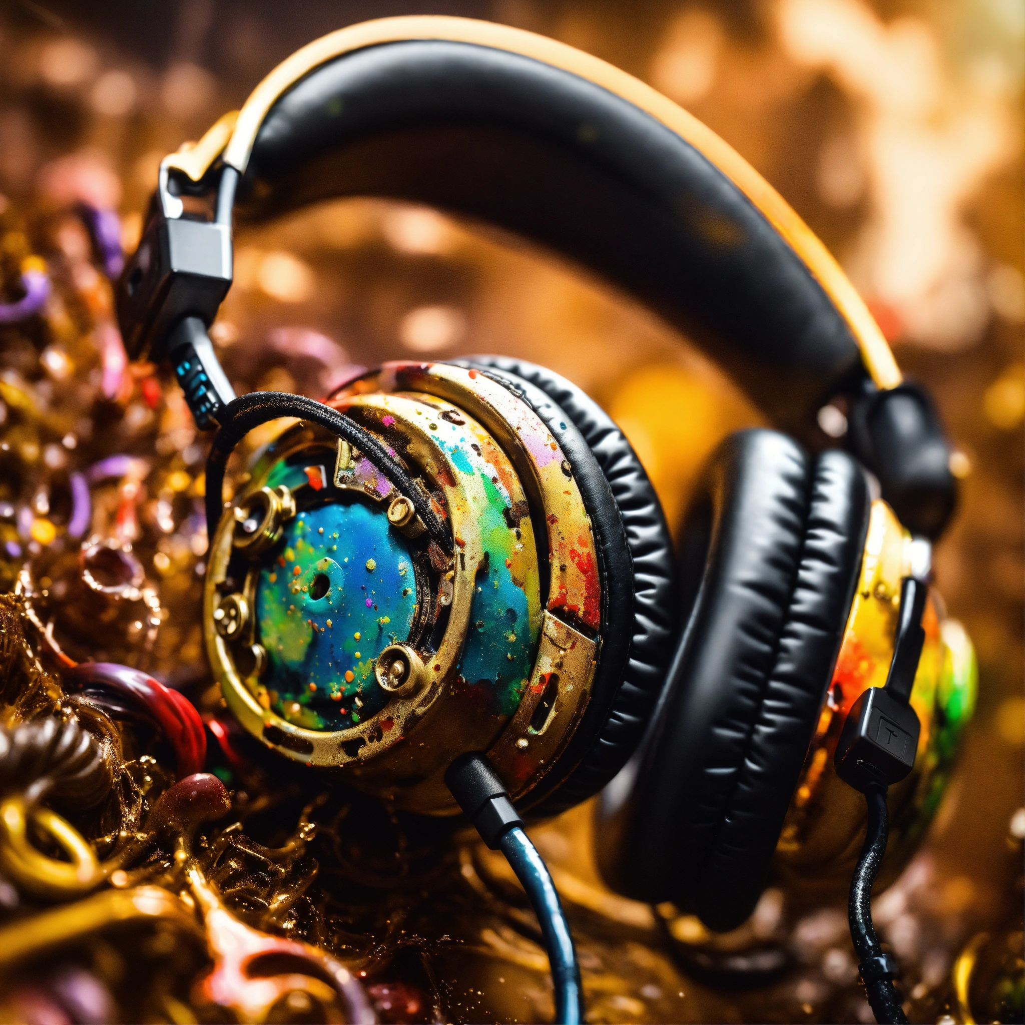 Lexica - Drip paint headset. USB-c cables tangled with HDMI cables ...