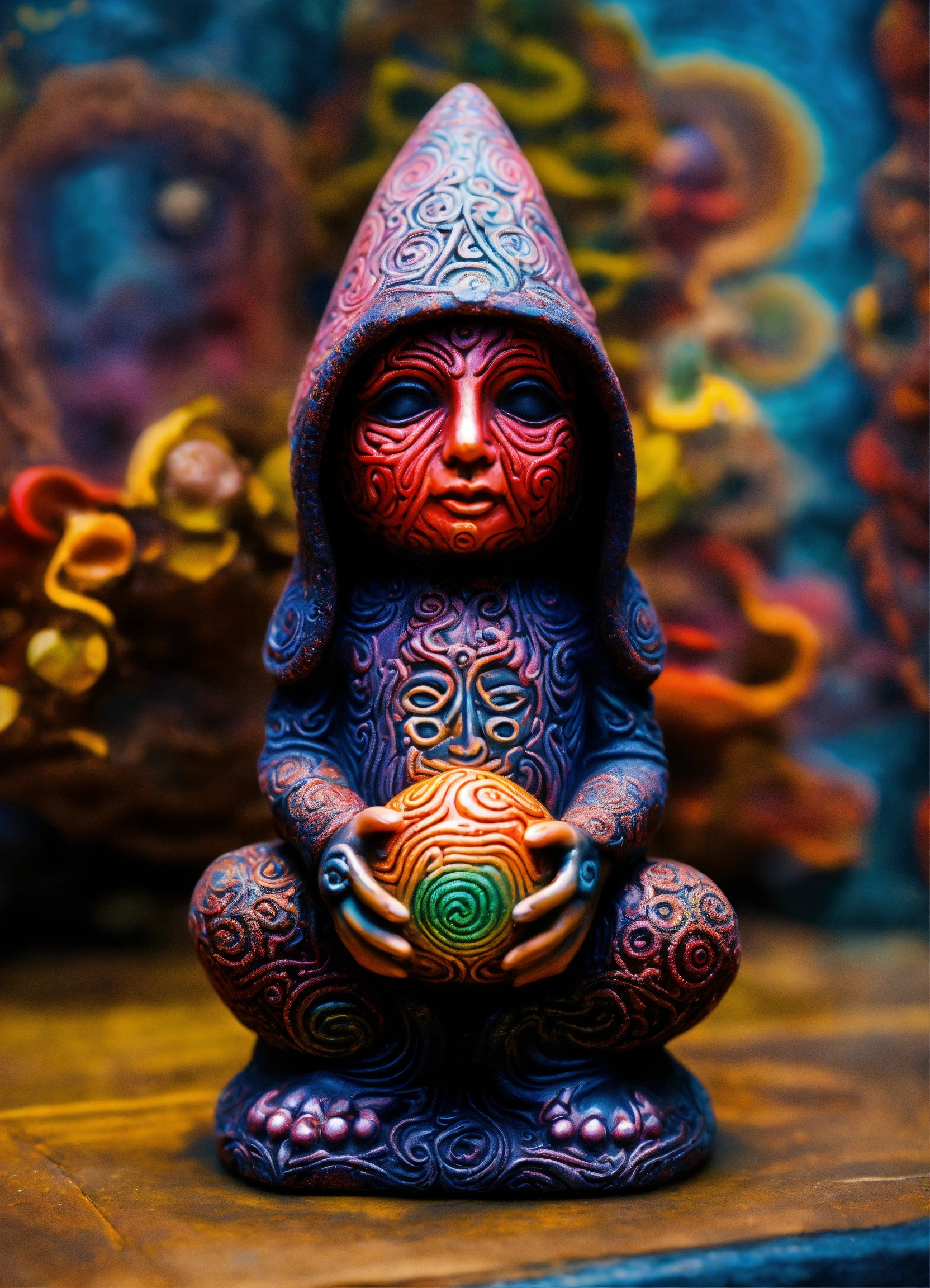 Lexica - An ancient stone hand made meditative hooded gnome idol in the ...