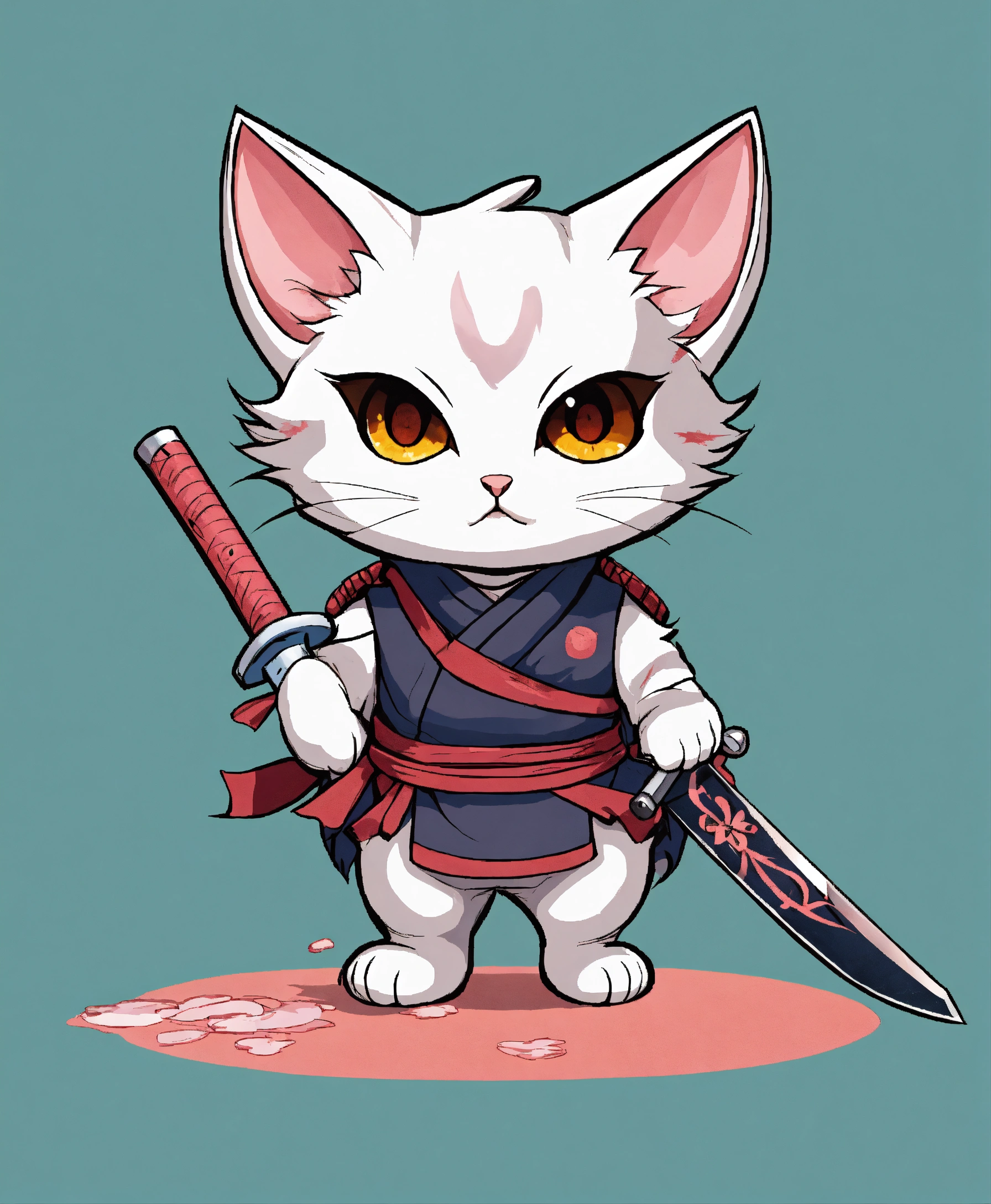 Lexica - Cute anime kitten scarred eye holding a ninja blade, high ...