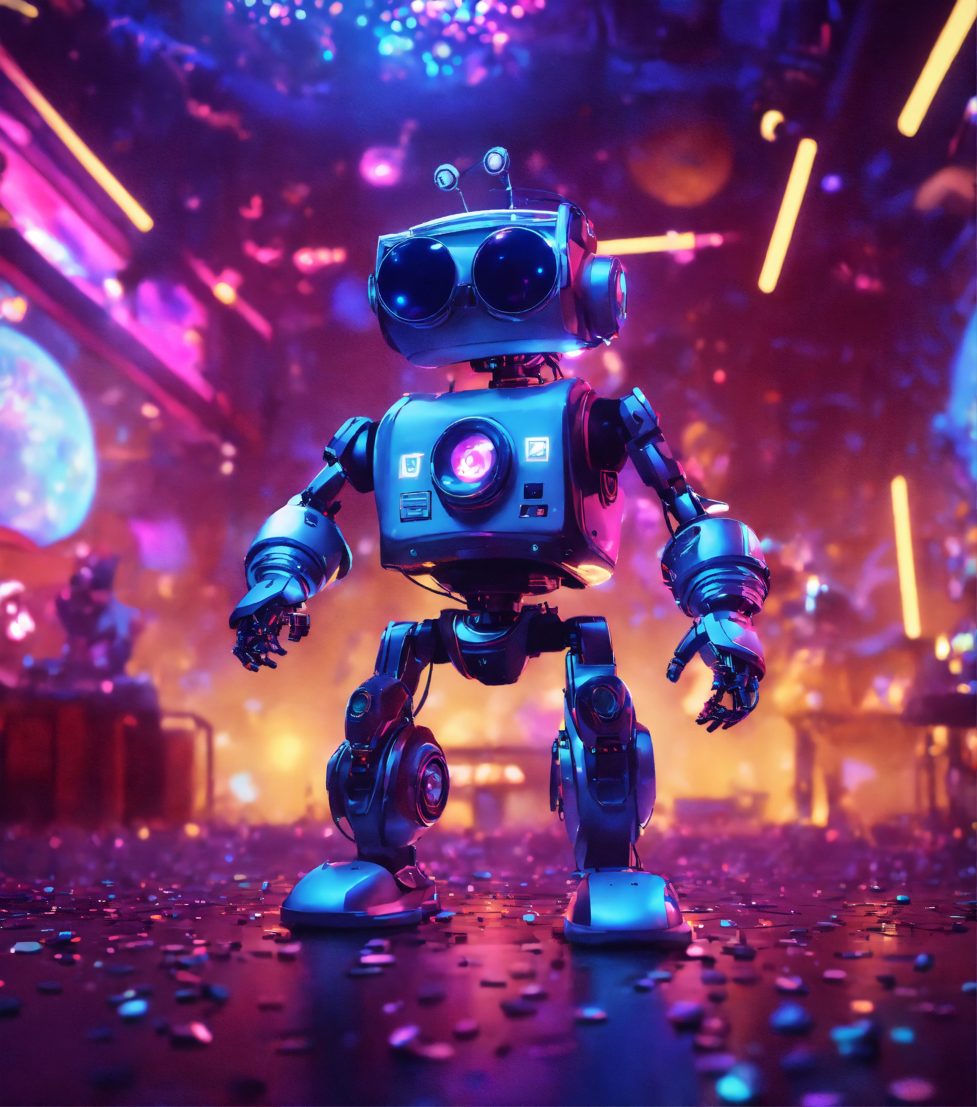 Lexica - Zoom out on funky cartoon robot rockstar with cool big NEBULA ...