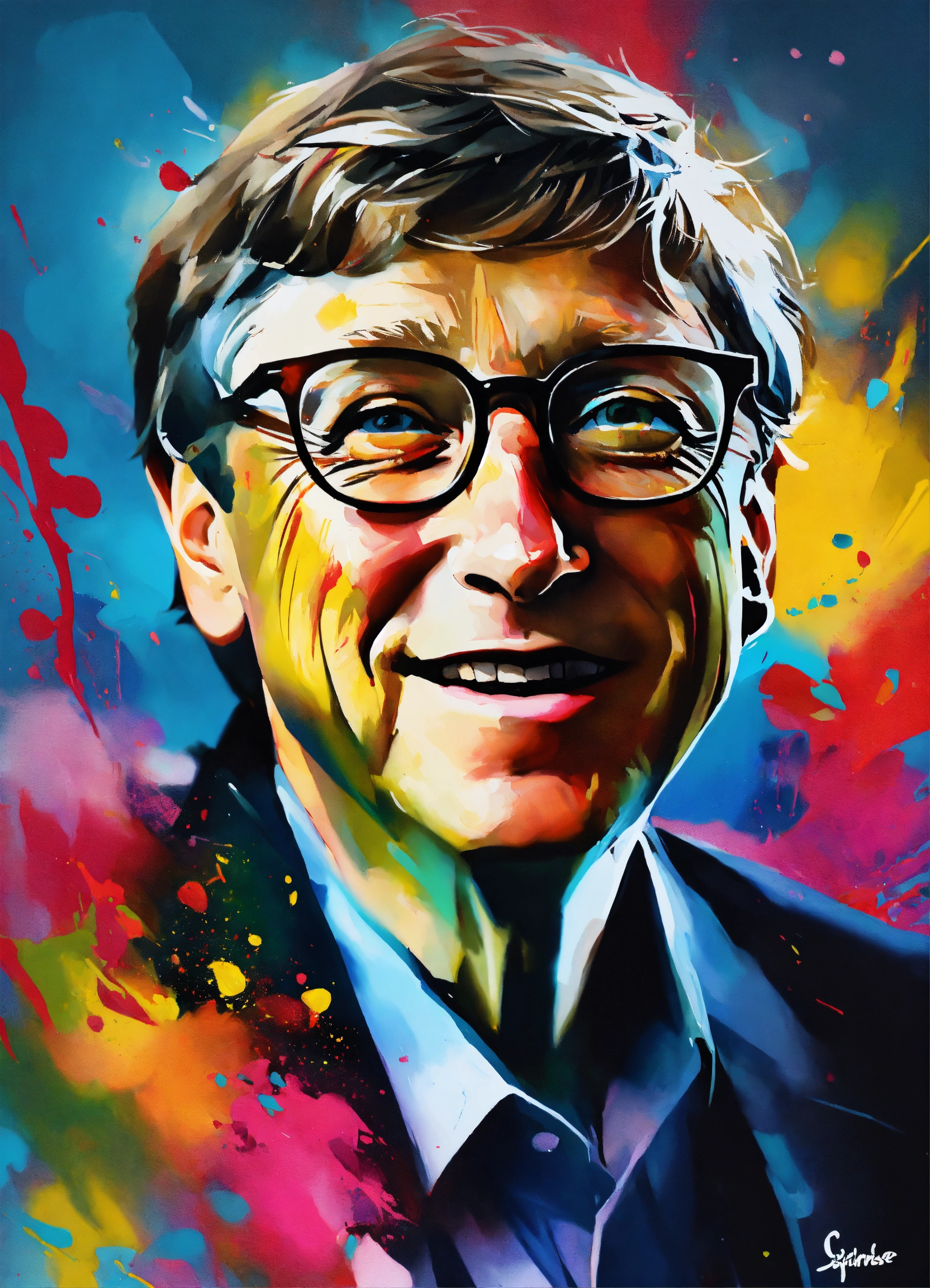 Lexica - A painting of 'Bill Gates' running in a field, trend in ...