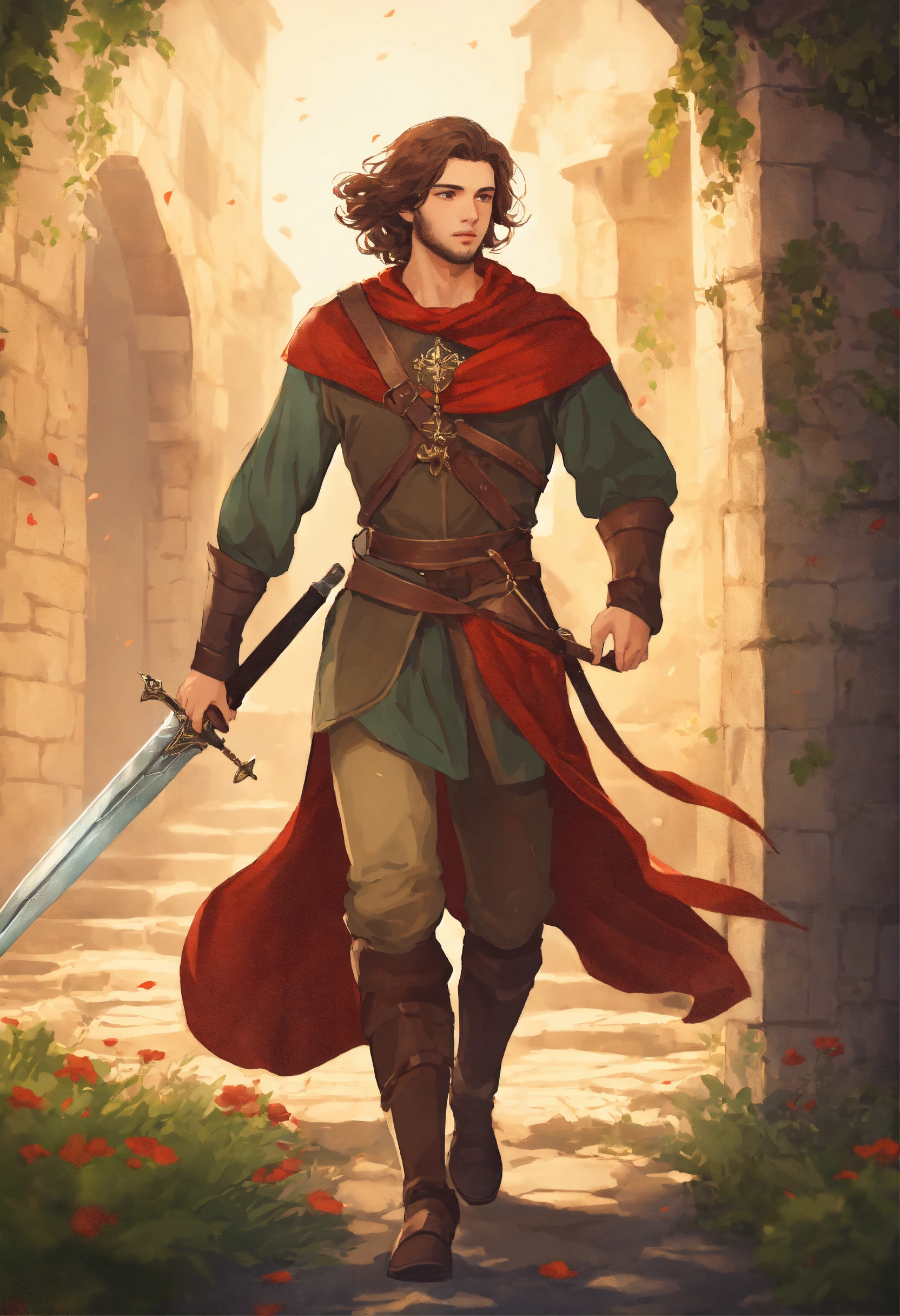 Lexica - Beautiful young medieval man holding a sword running, full ...