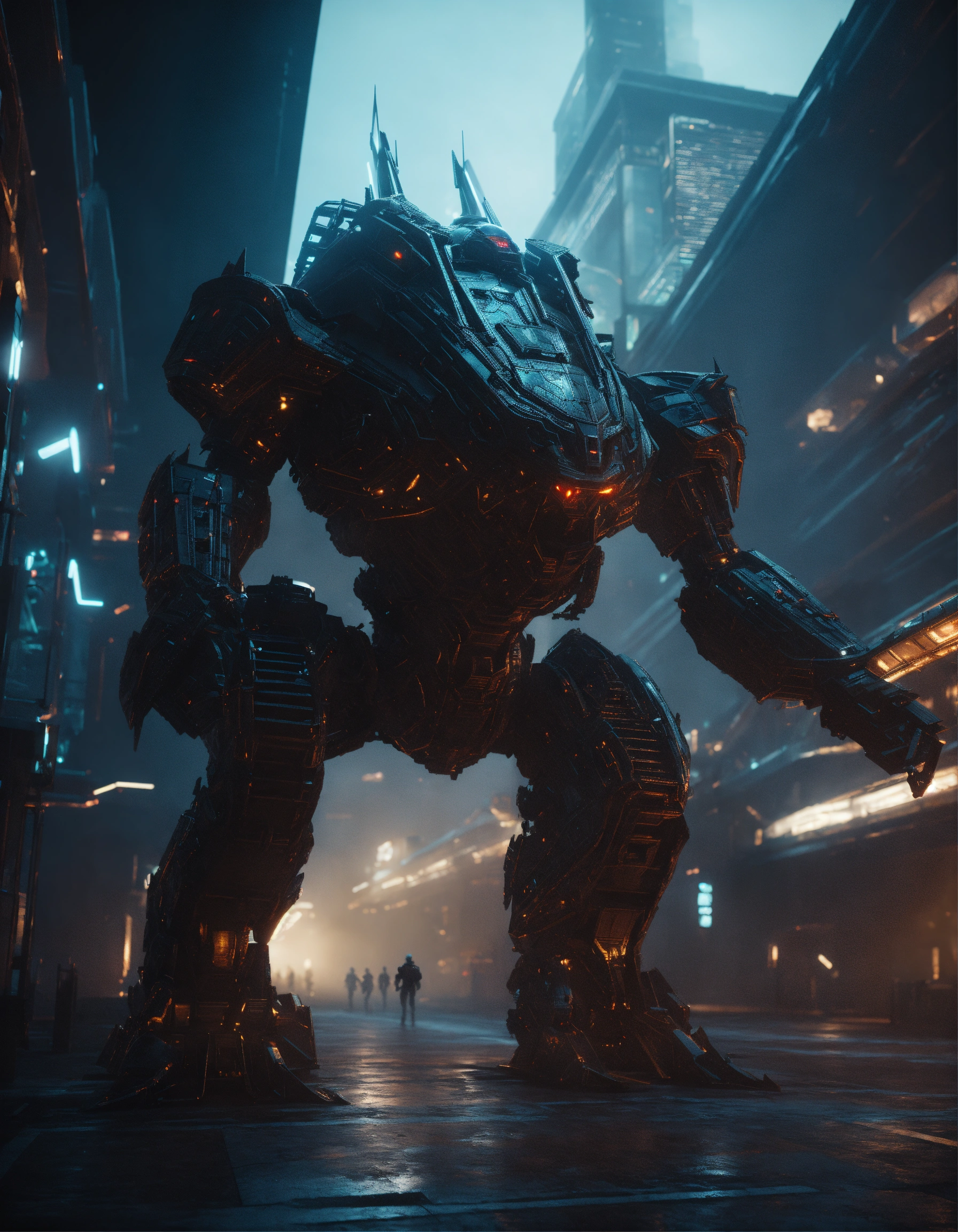 Lexica - Futuristic, dark, menacing environment with volumetric lighting, colossal armored alien ...