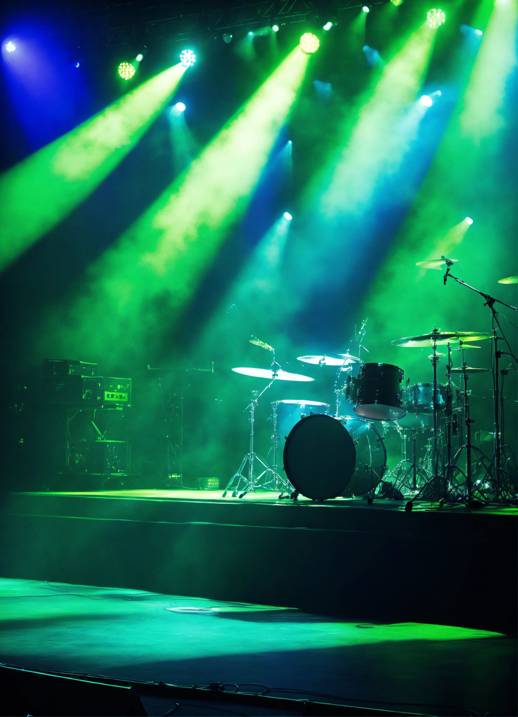 Lexica - Stage of a rock concert. photo realistic. Blue and green hazy ...