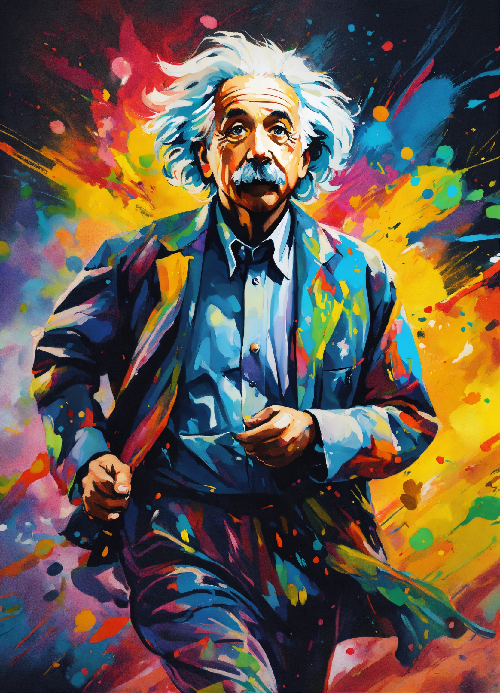 Lexica - A painting of 'Albert Einstein' running in a field, trend in ...