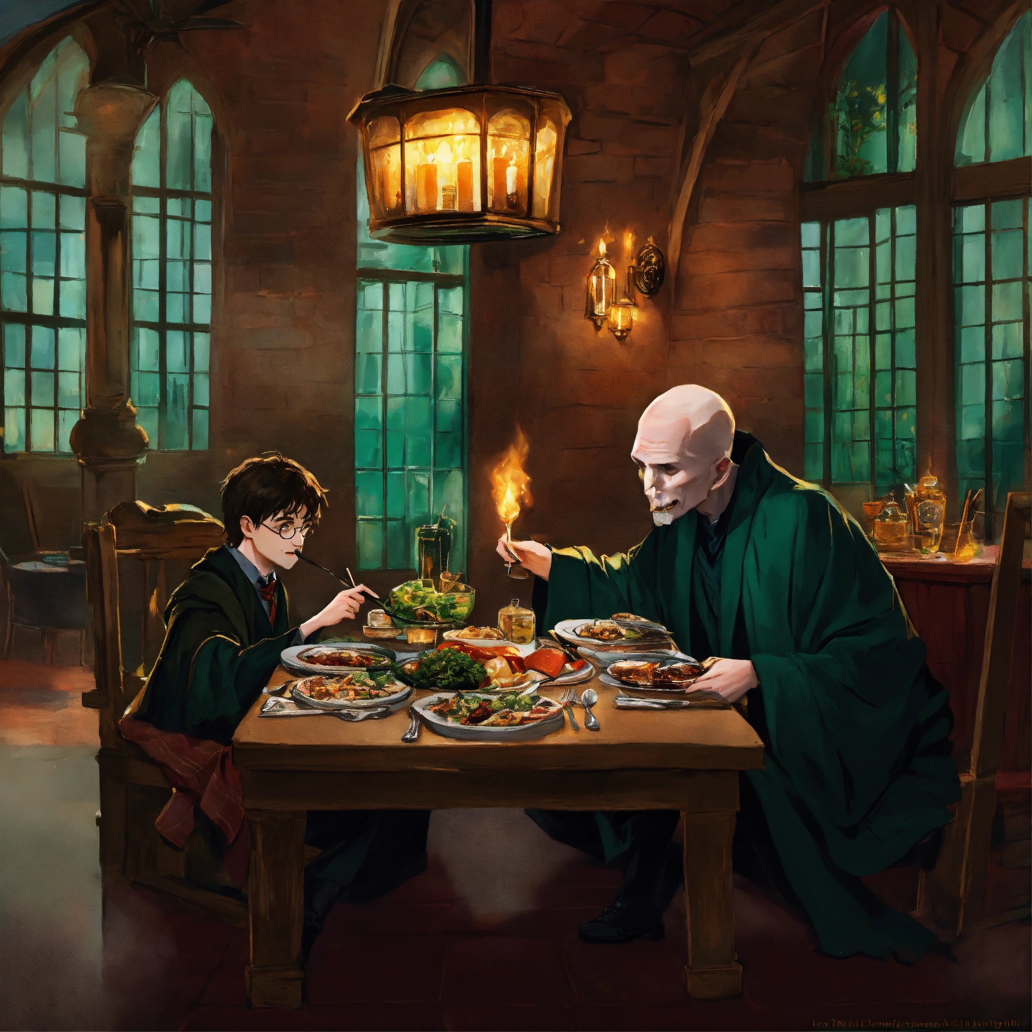Lexica - Harry potter eating dinner with voldemort