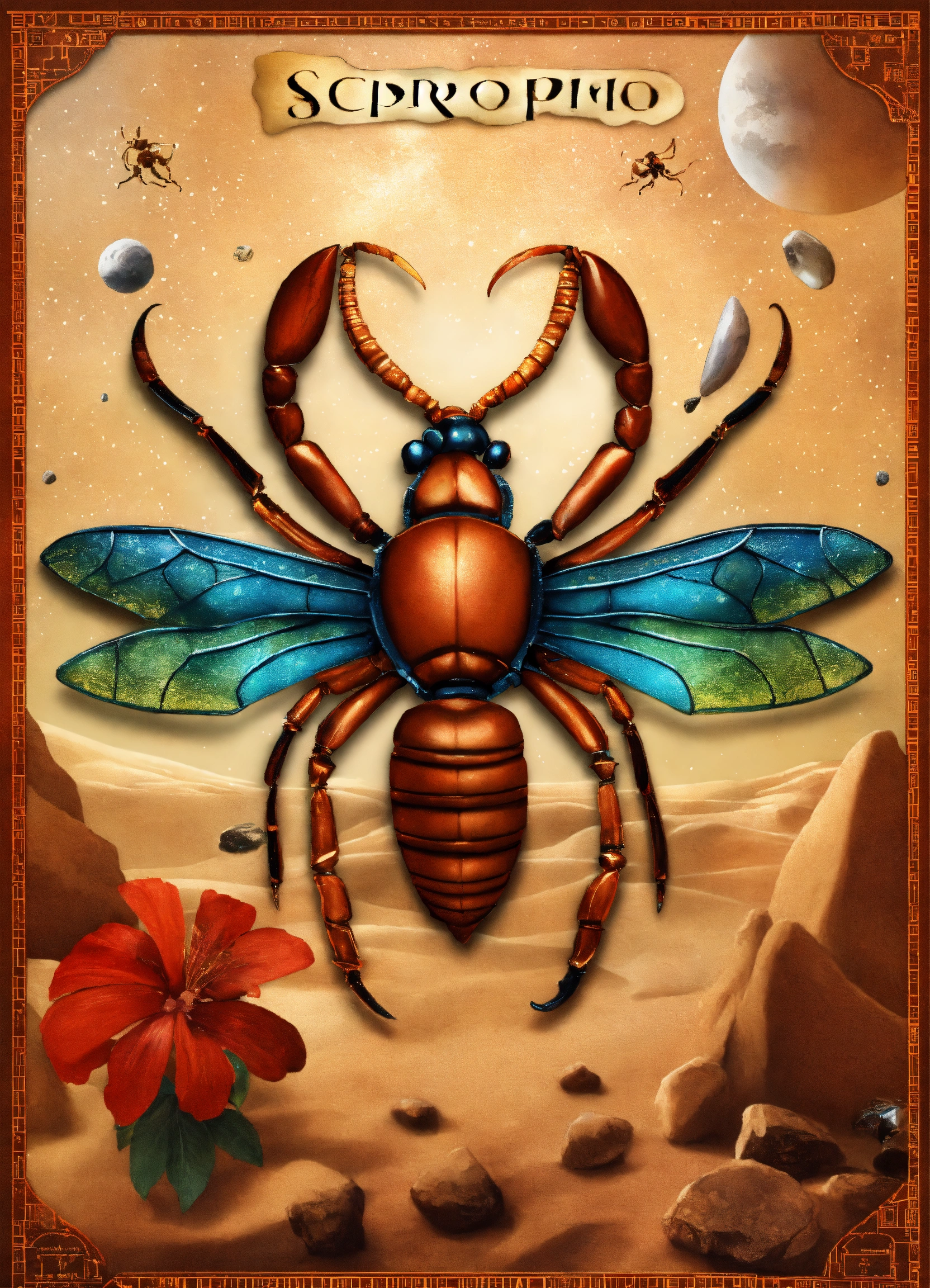 Lexica - Scorpio Pluto zodiac theme with oasis background with scorpions