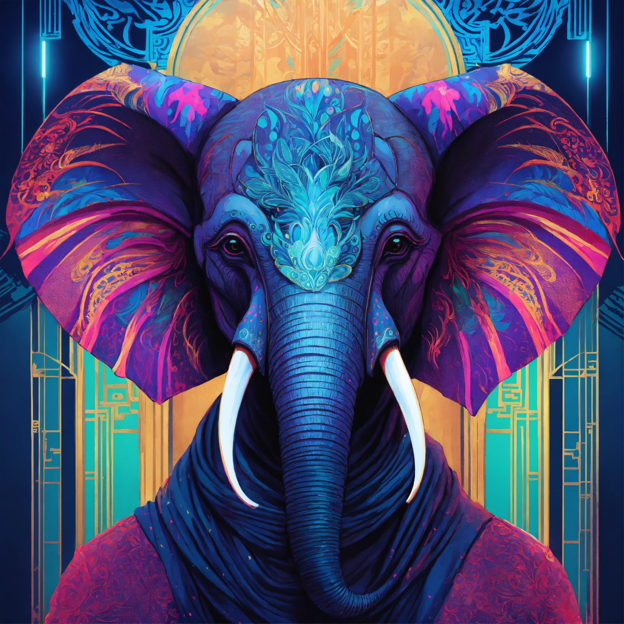 Lexica - Centered detailed portrait of a masked elephant wearing a ...