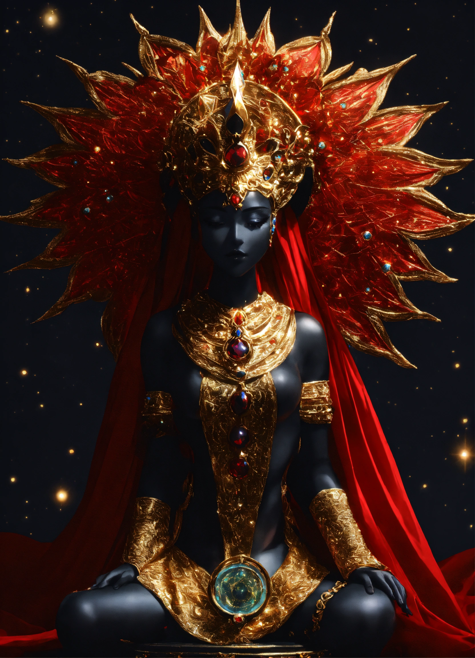 Lexica - Minimalism. Black Solar Queen with long oversized red flowing ...