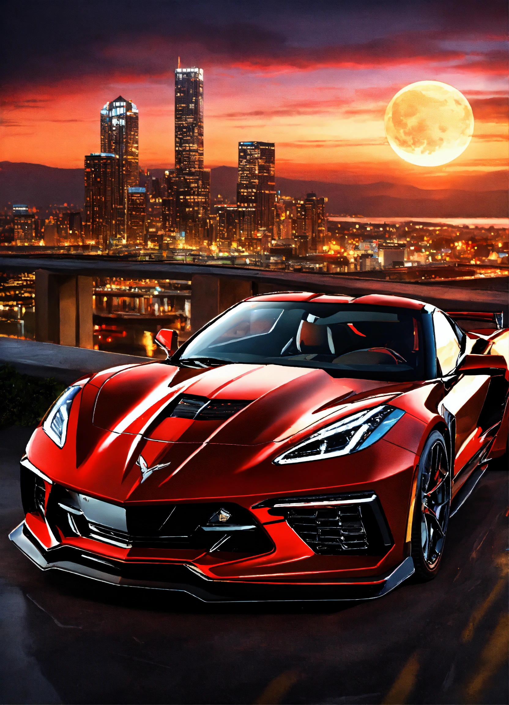 Lexica - 2023 corvette zo6 black and red with downtown background and ...