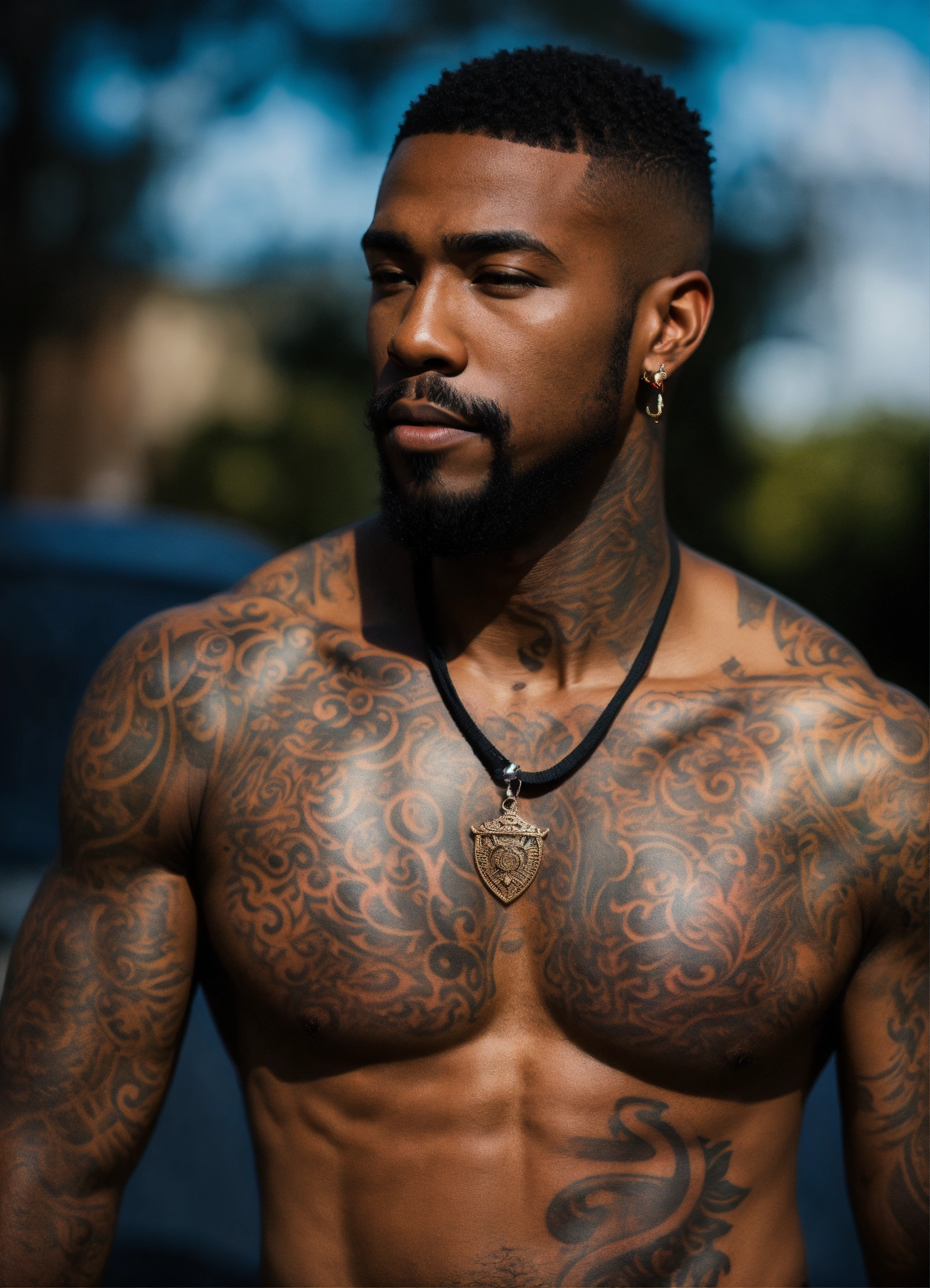 Lexica - Rugged, black male, goatee, low cut, temple fade, tattoos ...