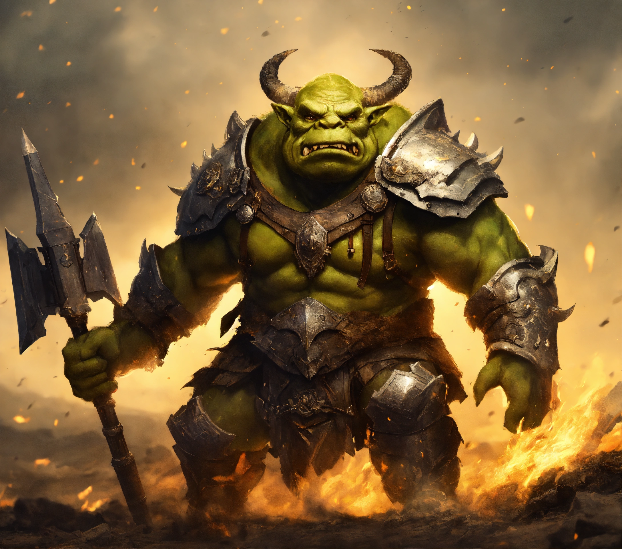 Lexica - Ogre with armor made in bones, charging in the battlefield ...