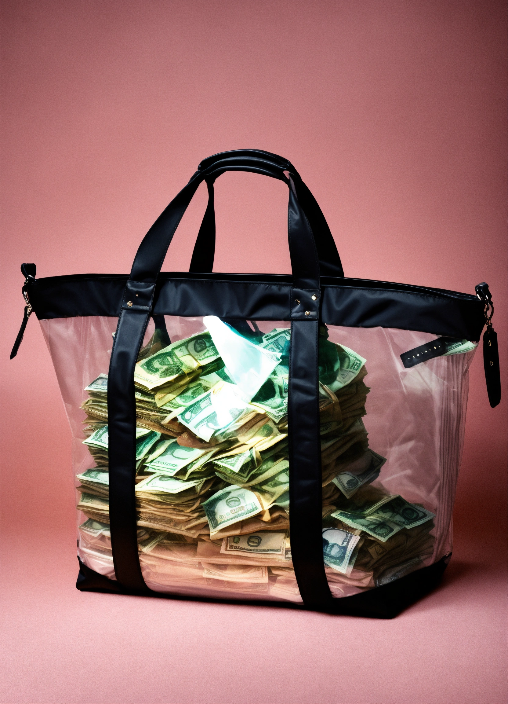 Lexica - Transparent weekender tote bag full of money, no shine in ...