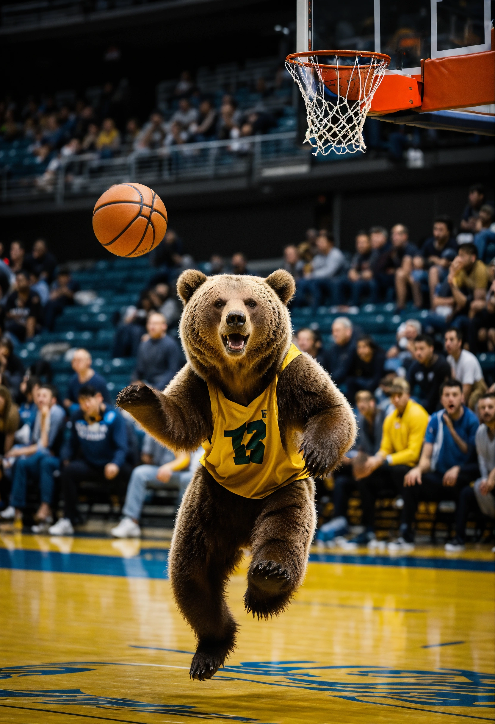 Lexica - Grizzly bear playing basketball, dunking, wearing jersey ...