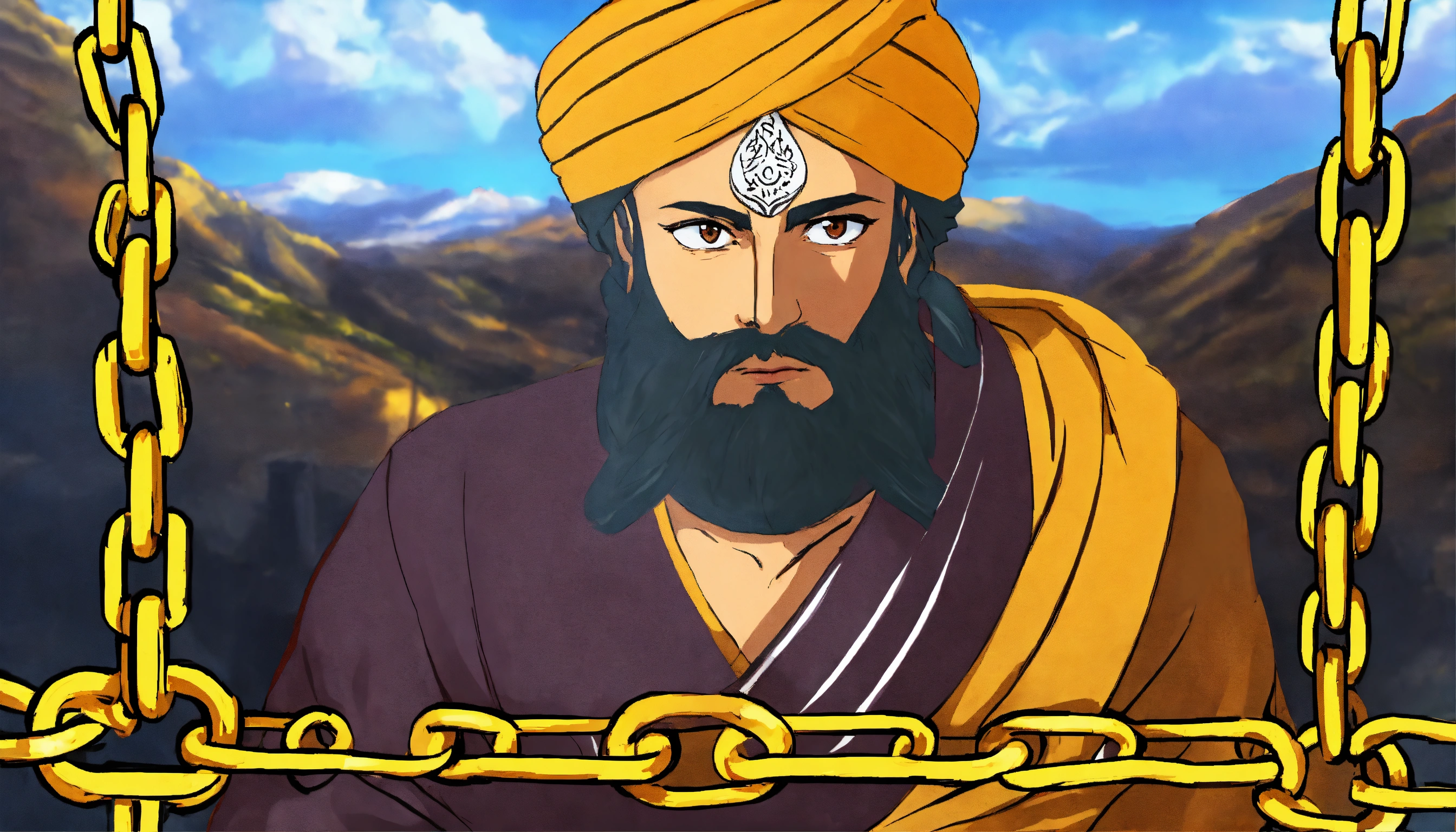 Lexica - A anime style picture of imprisoned sikh guru banda bahadur in ...