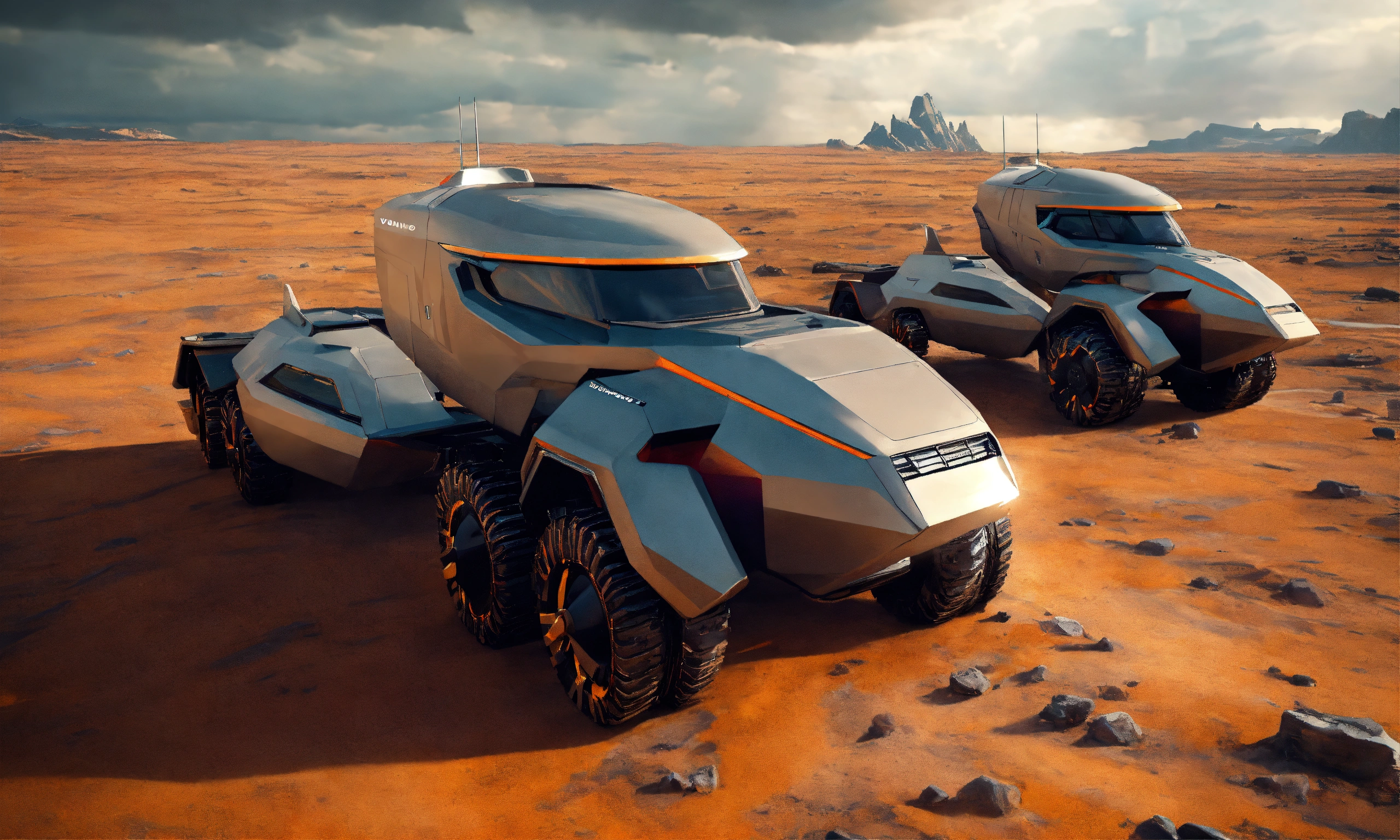 Lexica - Two volvo-truck spaceships hovering side by side with no ...