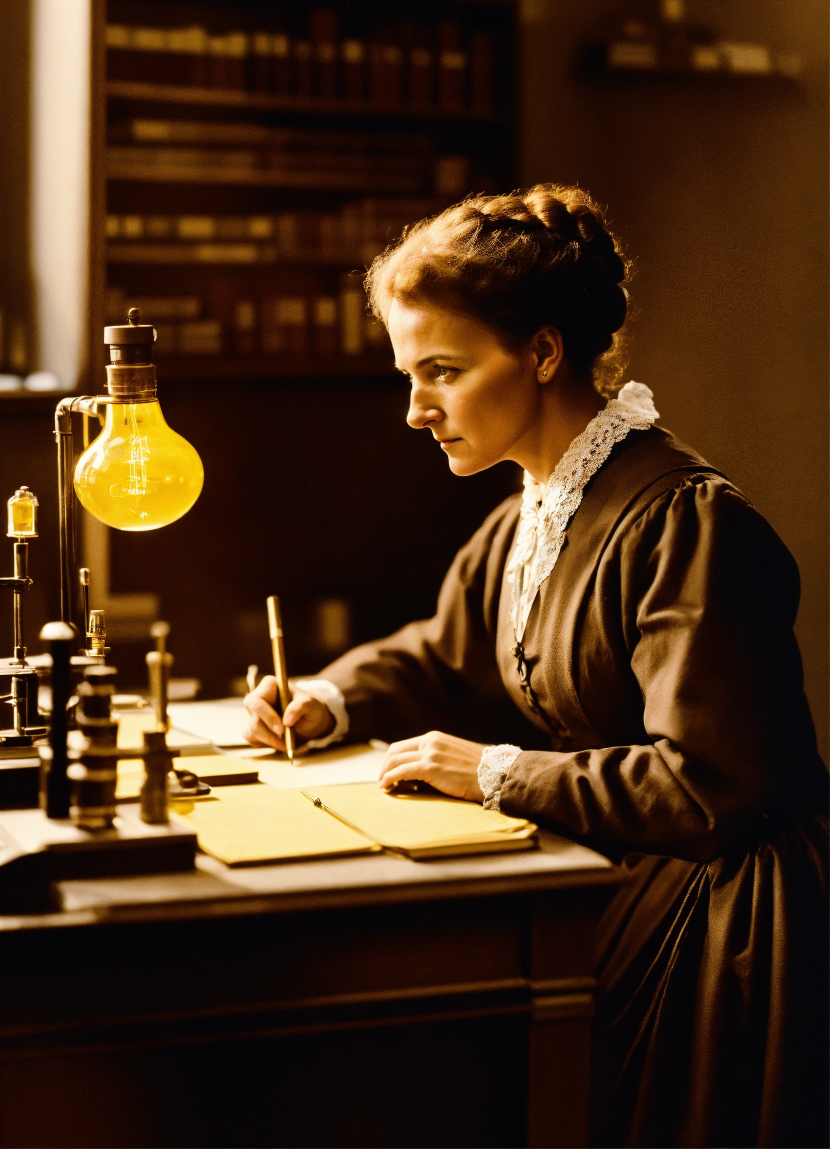 Lexica - Marie curie dans un bureau de physicien