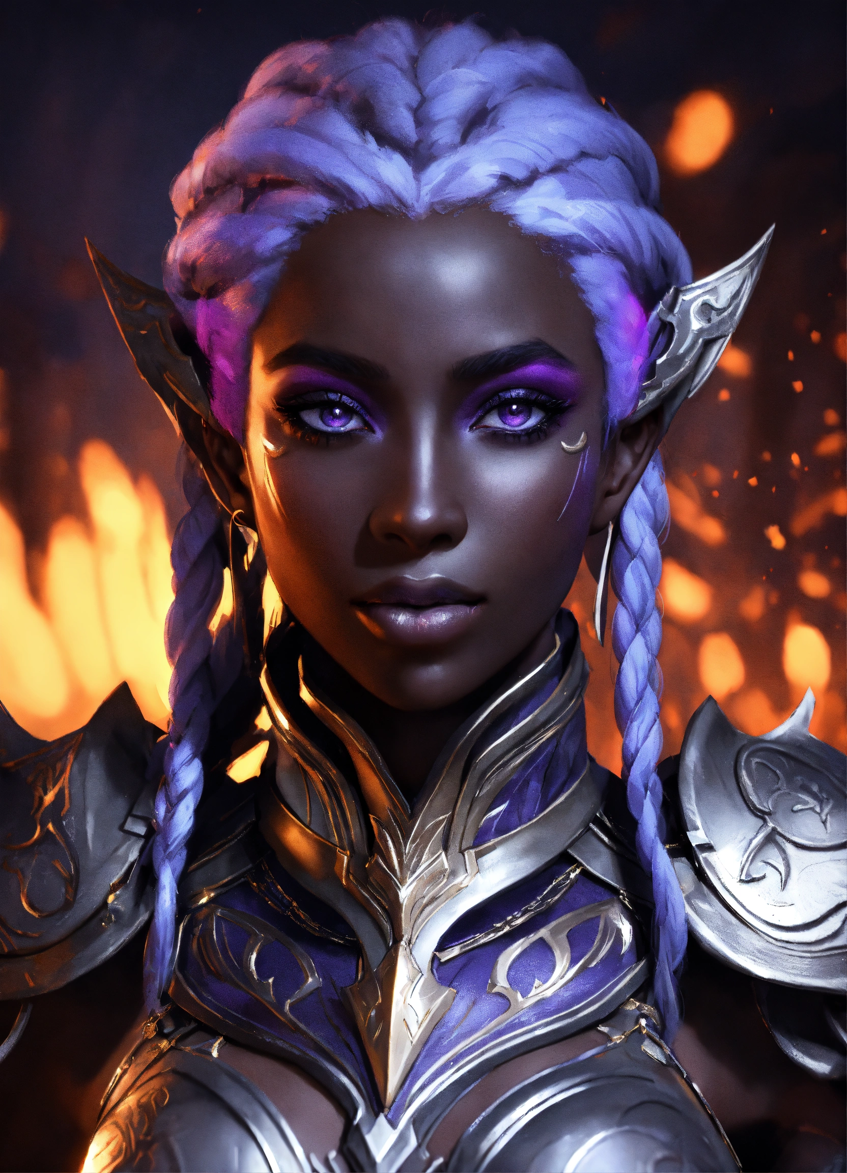 Lexica - A beautiful drow woman in sun themed armor. she has braids and ...
