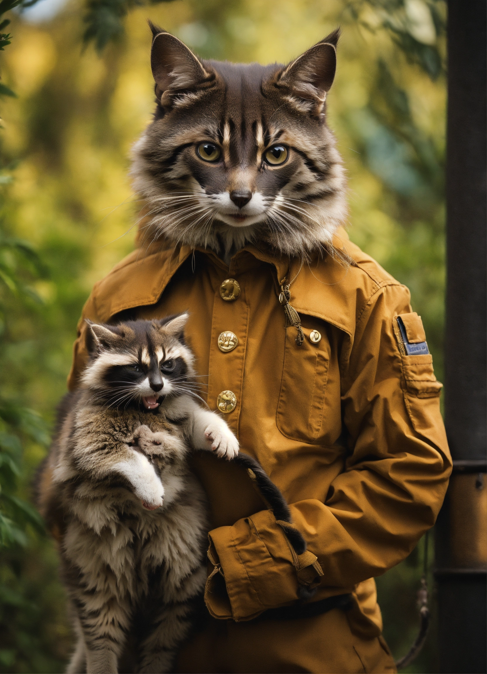 Lexica - A cat holding a racoons mouch shut