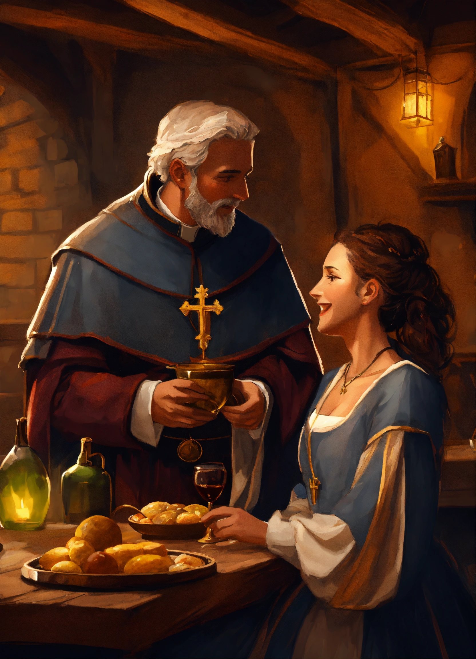 Lexica - Excited, high quality, digital painting of a priest talking to ...