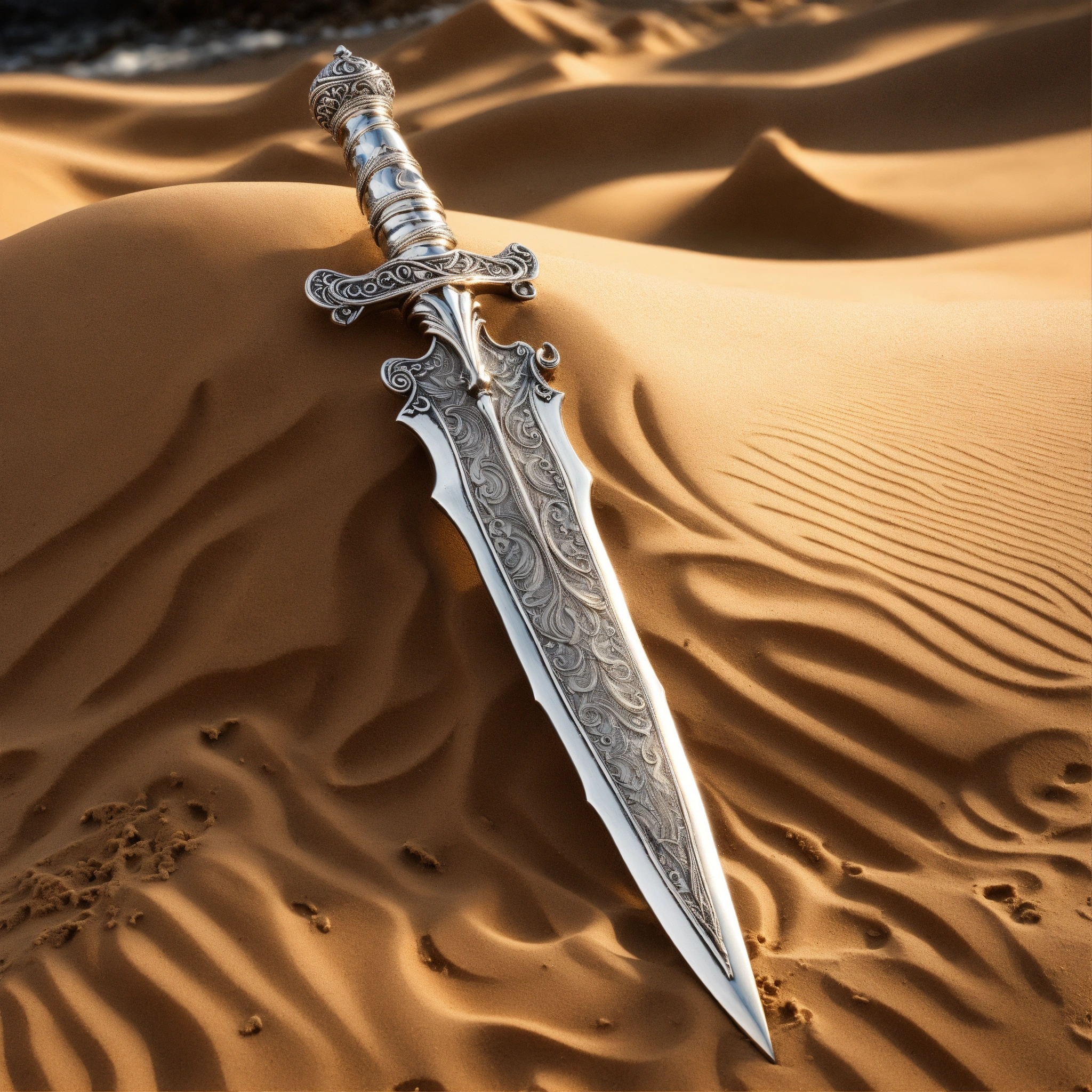 Lexica - 8k, picture of a narrow and delicate wavy dagger made of lunar ...