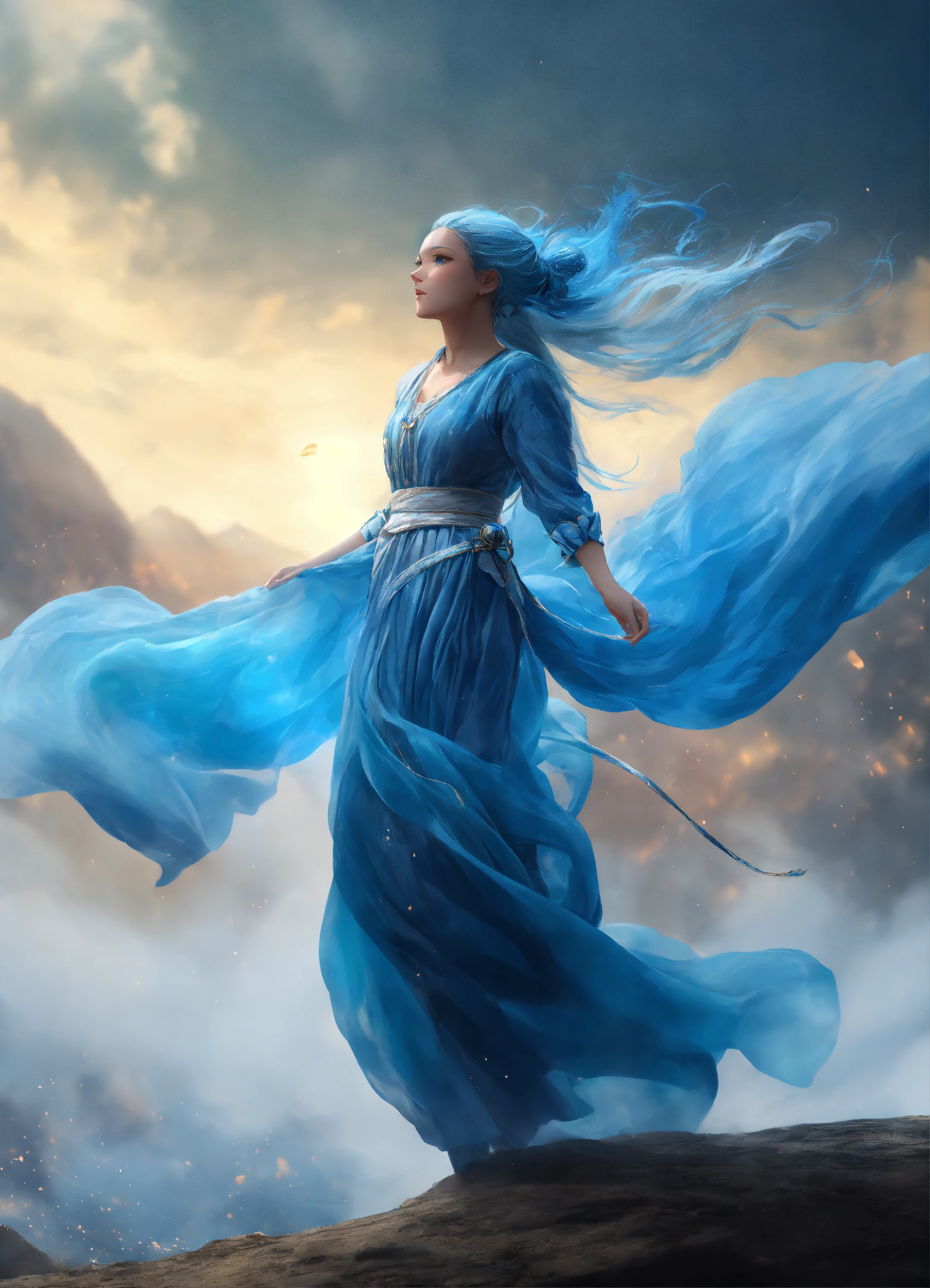 Lexica - An air elemental woman. Her skin is blue in colour. She has ...