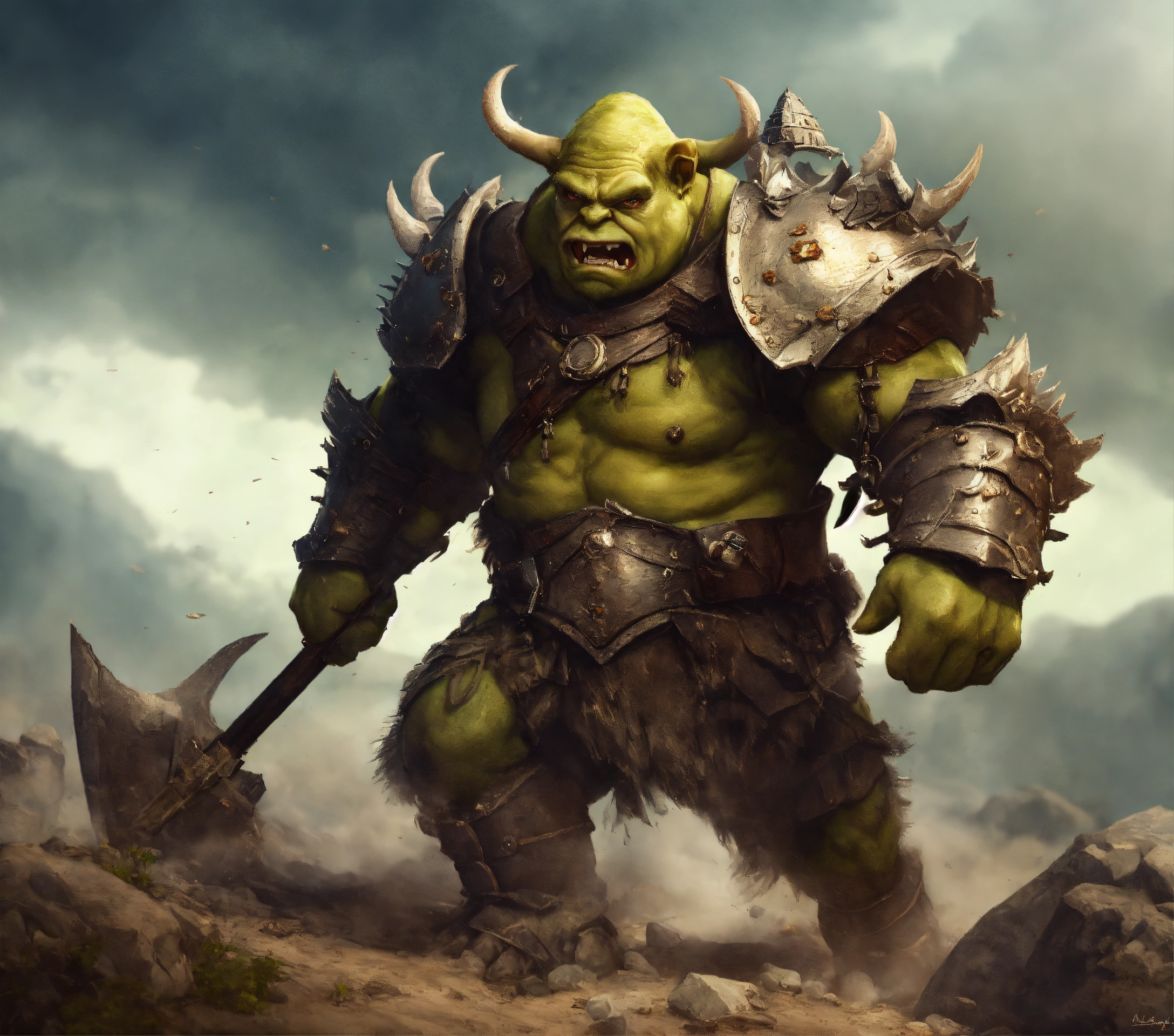 Lexica - Ogre with armor made in bones, charging in the battlefield ...