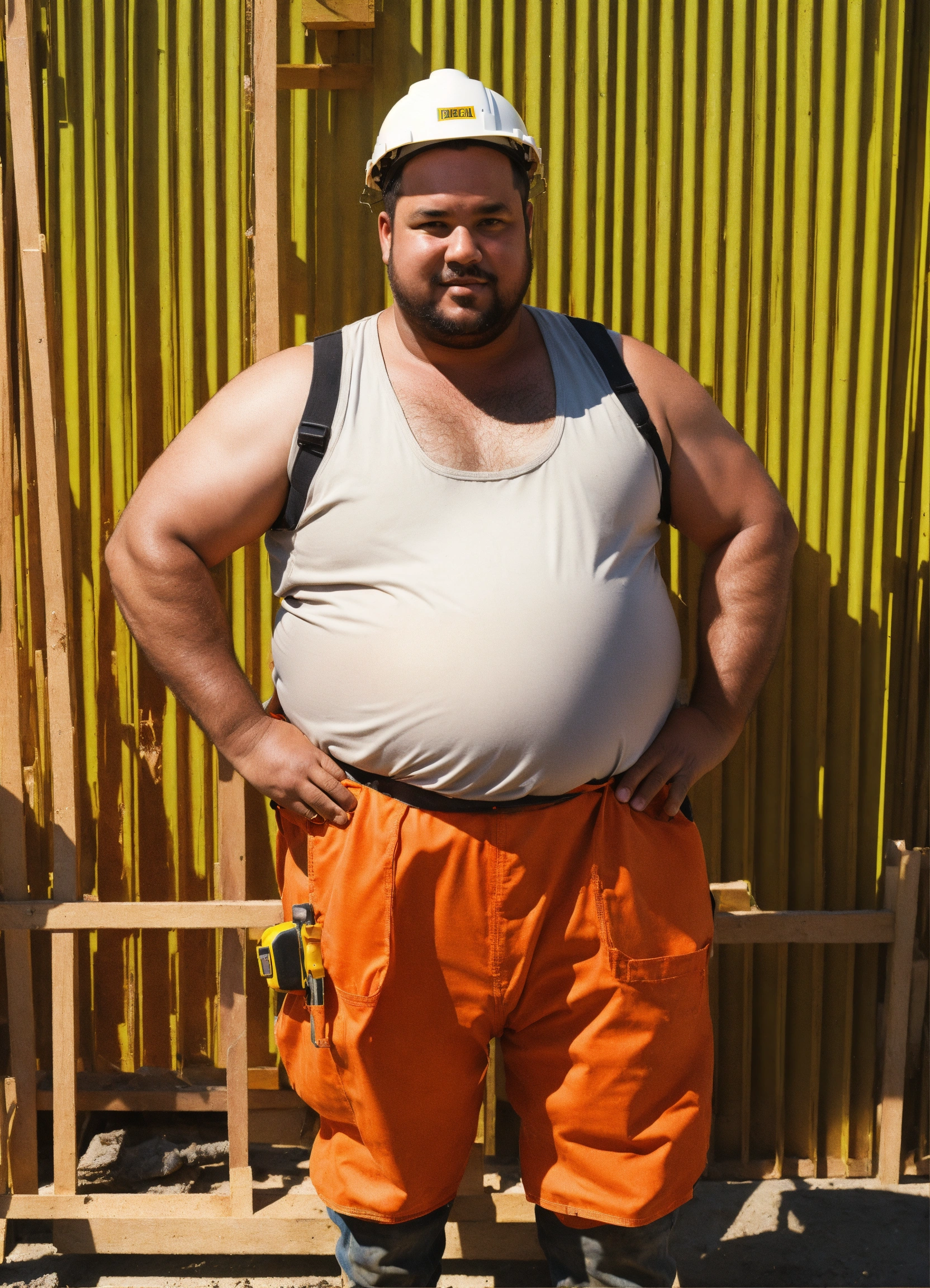 Lexica - A construction worker with a very large belly, amateur photo