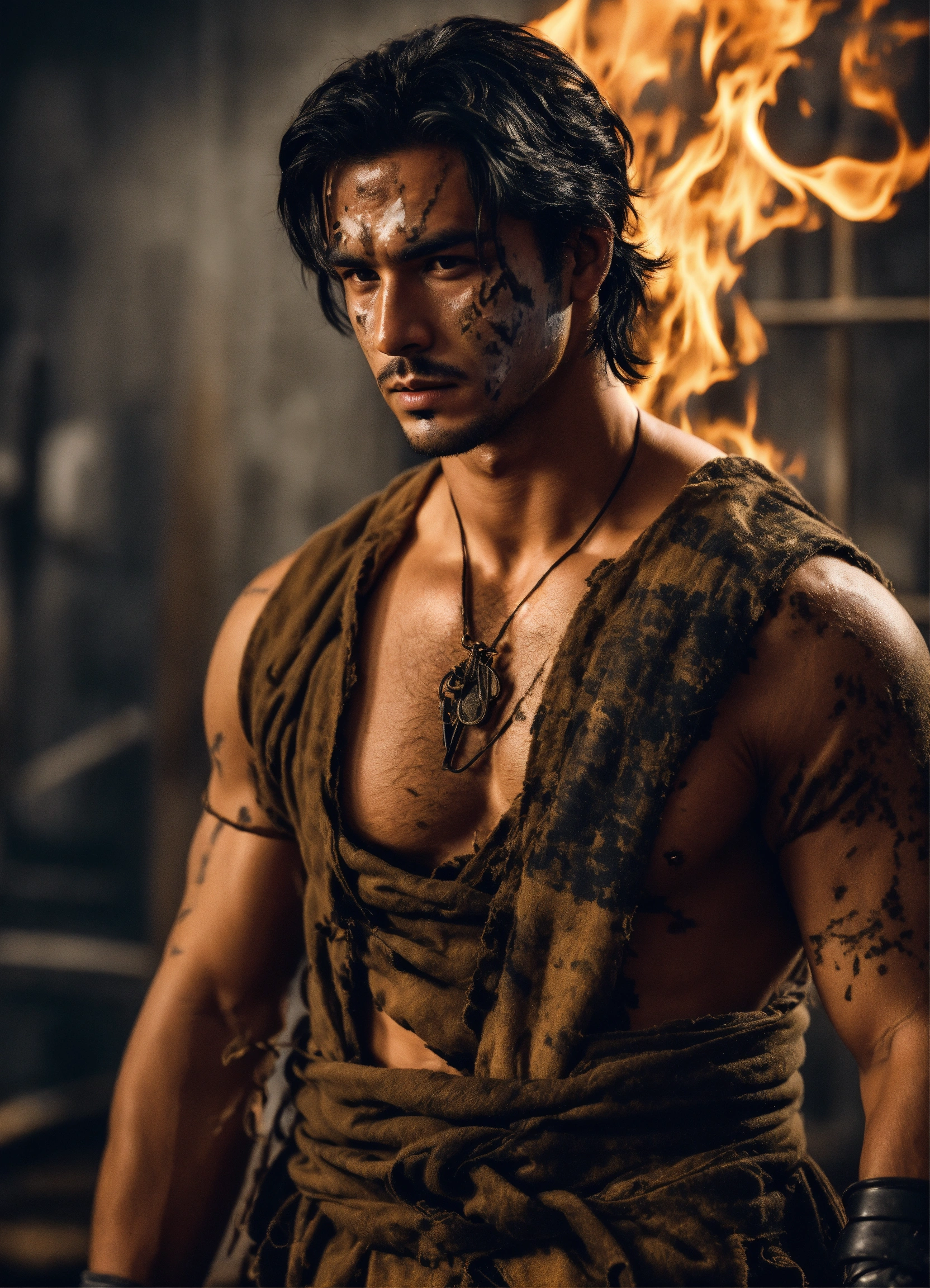 Lexica - Handsome black-haired male warrior prisoner with a burn on his ...