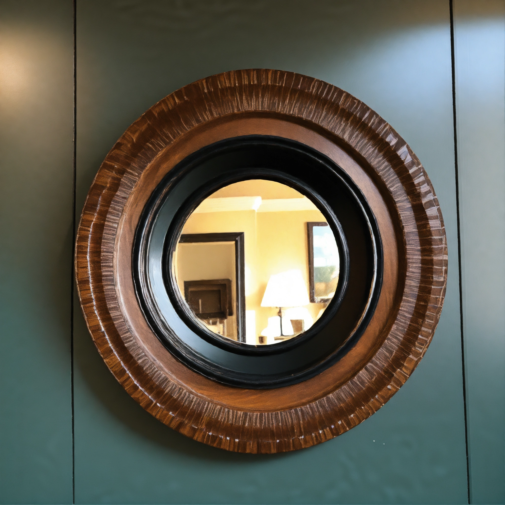 Lexica - Round fish eye mirror with black turnwood frame