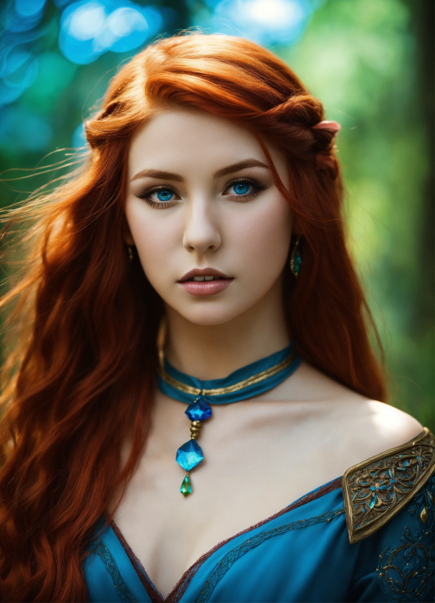 Lexica - Elven female, elven woman, elf, red hair, fantasy, dress, gown ...