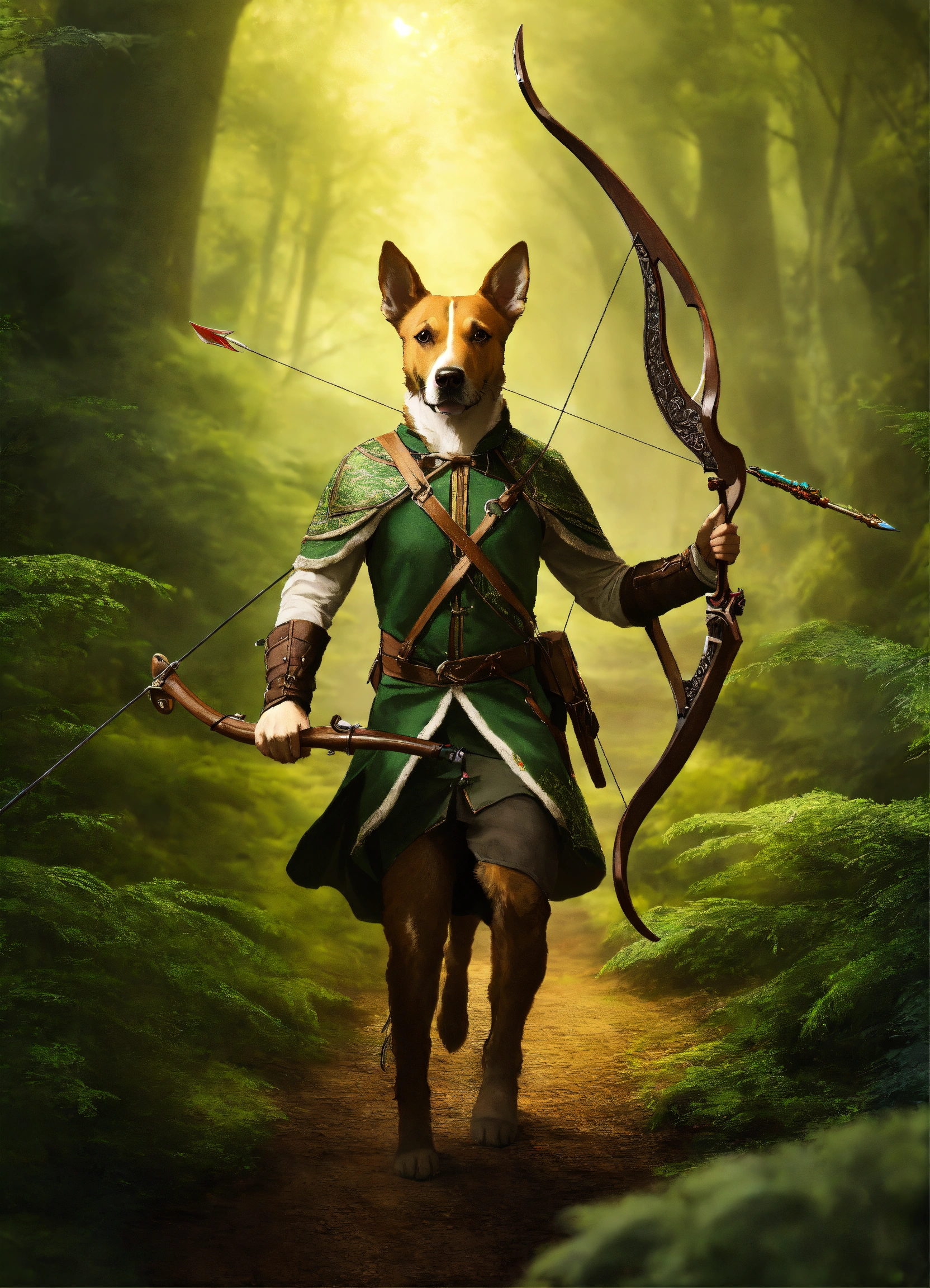 Lexica - Create an image of a dog biking through a mystical forest as ...