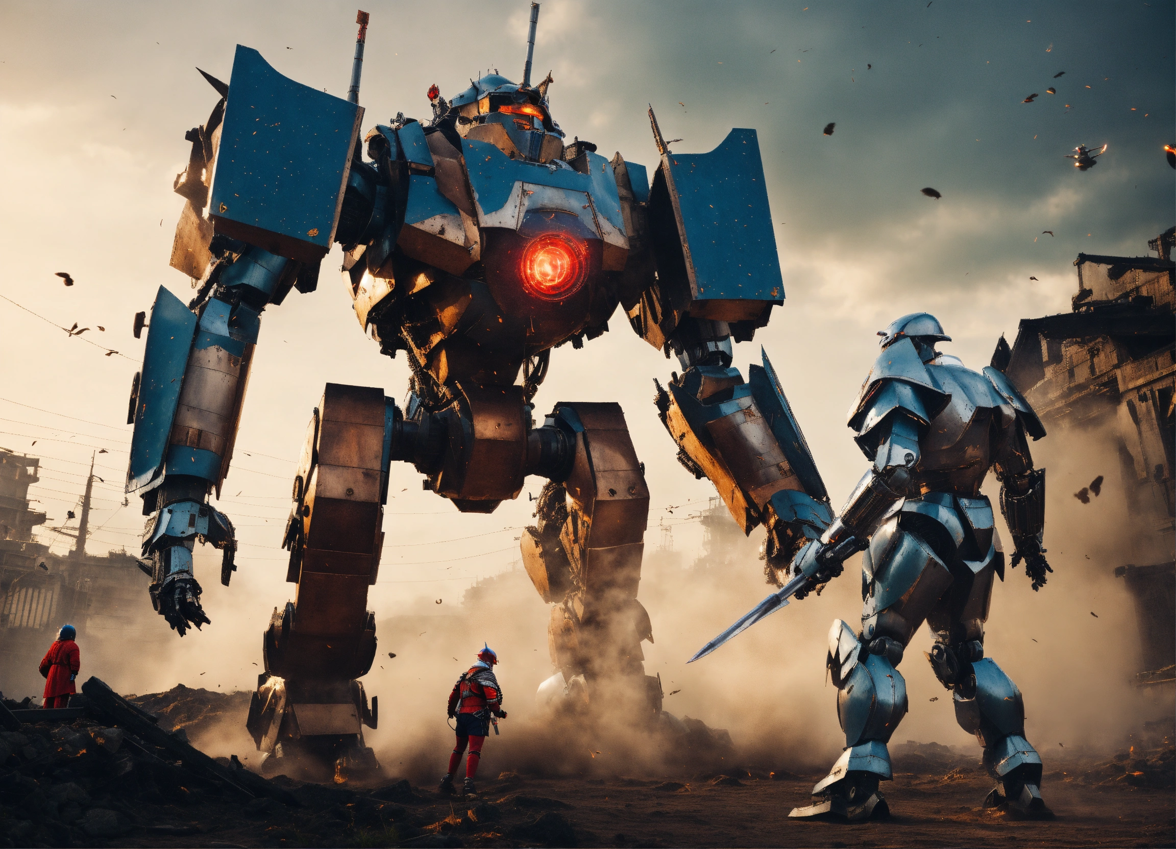 Lexica - Medieval knight fighting a massive mecha robot, realistic ...