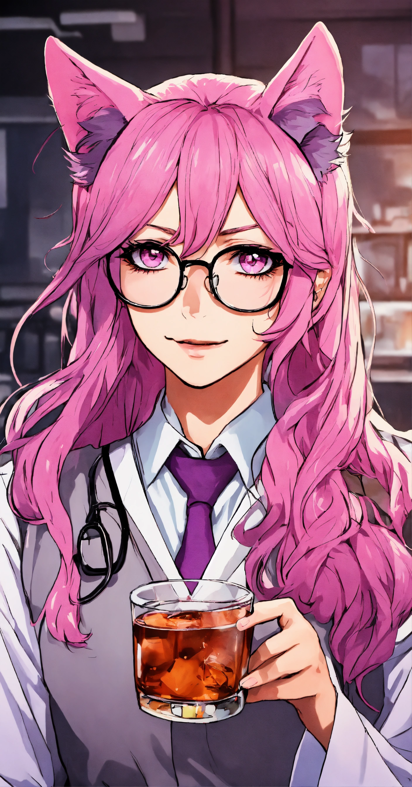 Lexica - Female doctor, with long pink hair, with cat ears disguise ...