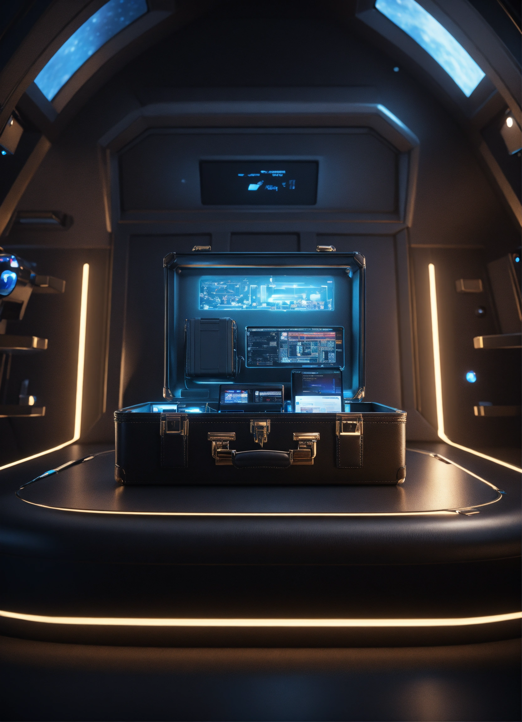 Lexica - VIew of a empty hi tech titanium security briefcase open on a ...