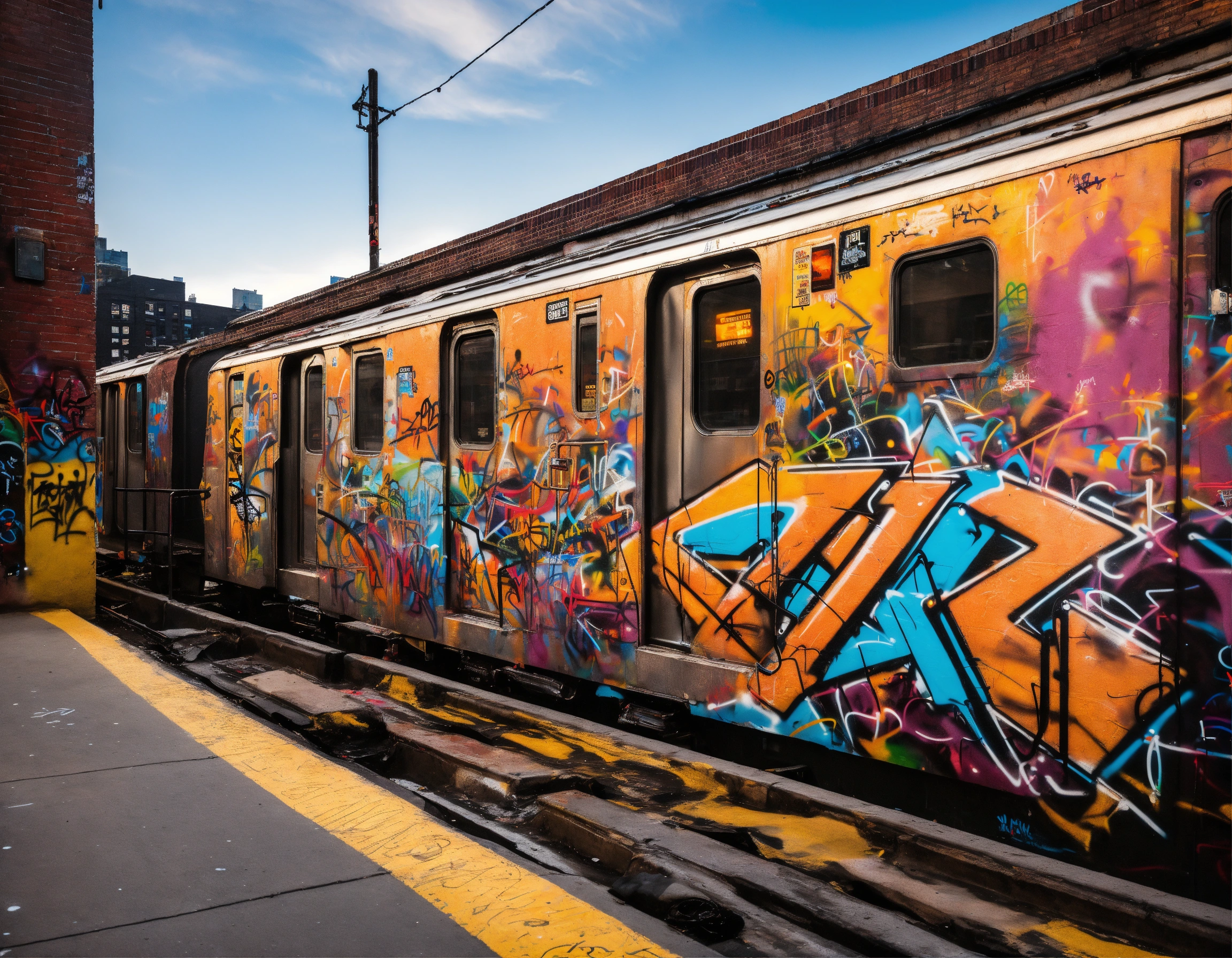 Lexica - Realistic graffiti on an alleyway wall of a NY subway with ...