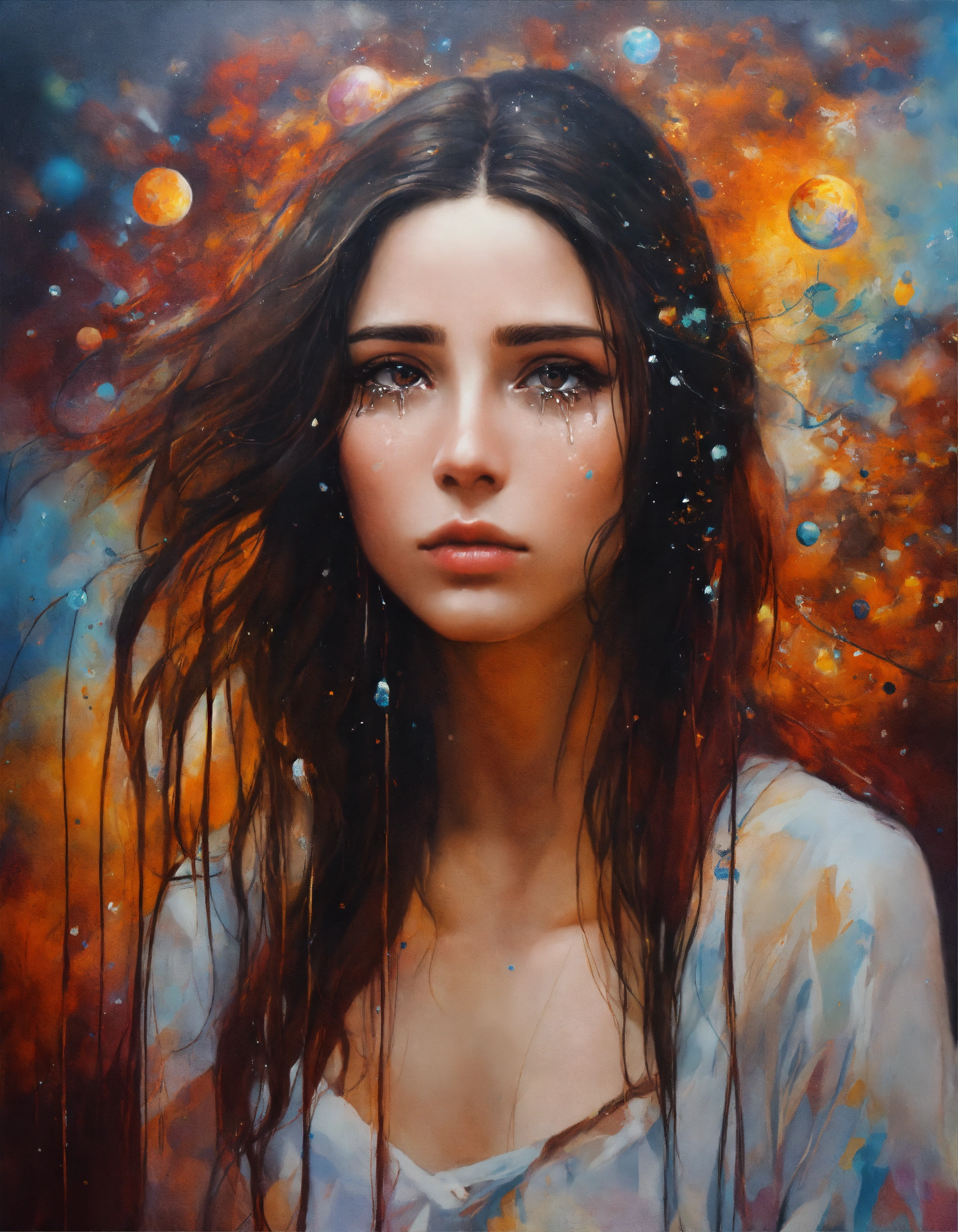 Lexica - Finding cosmic purpose of life, sad beautiful face young ...