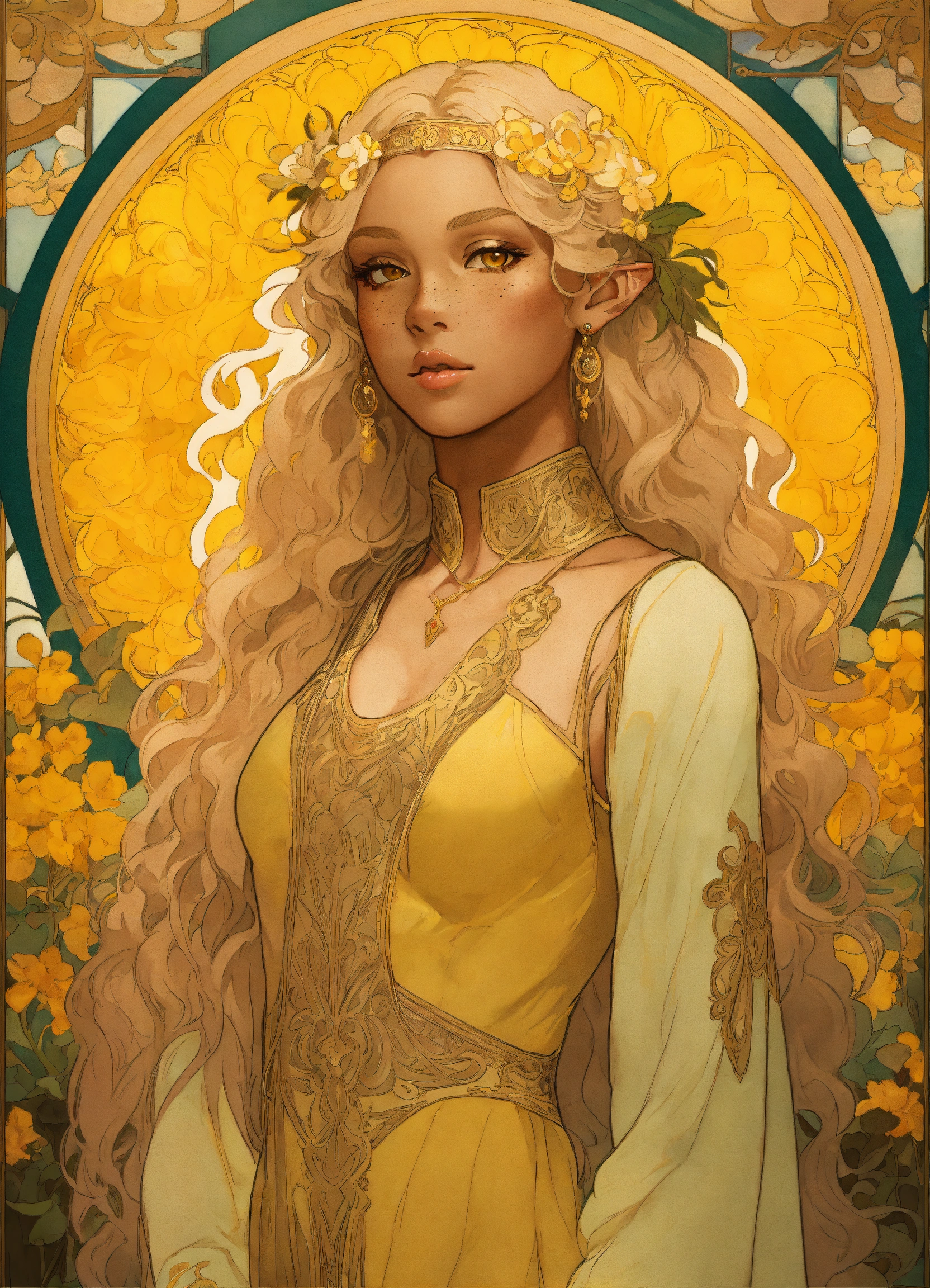 Lexica - Portrait of a young elf biracial princess with tan bronze skin ...