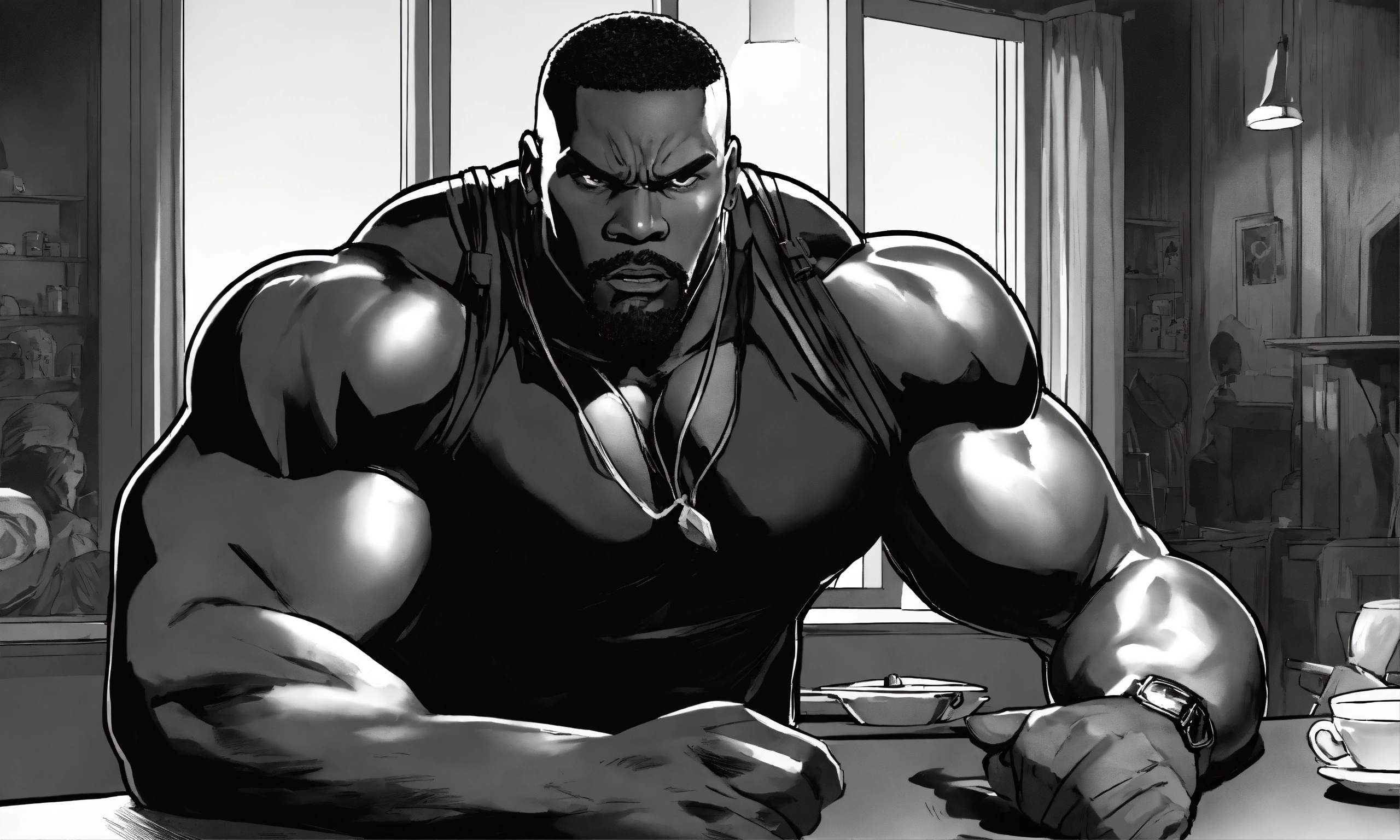 Lexica - A black and white illustration of evil black man with big ...